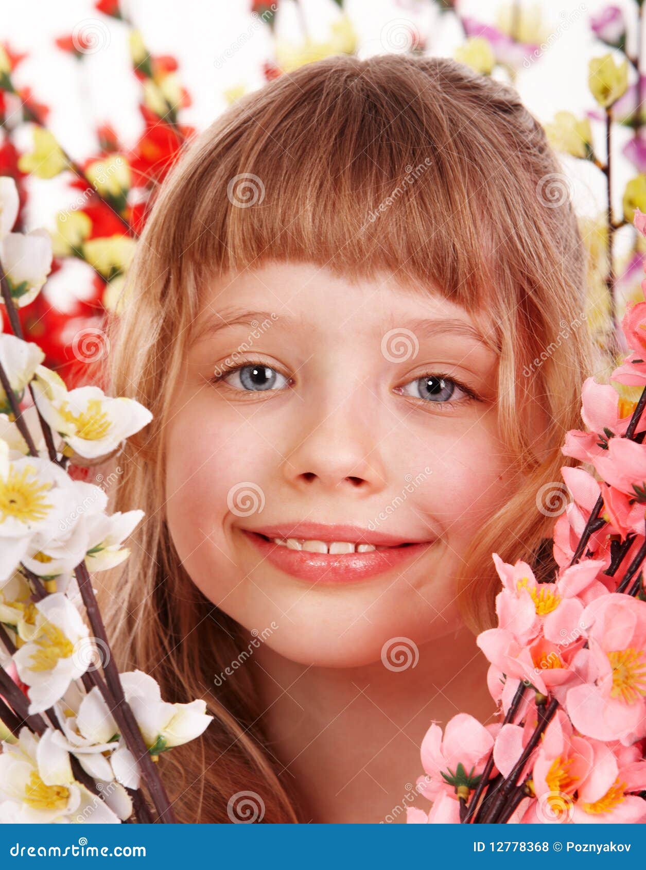 Child Girl on Spring Flower. Stock Photo - Image of beauty, gift: 12778368