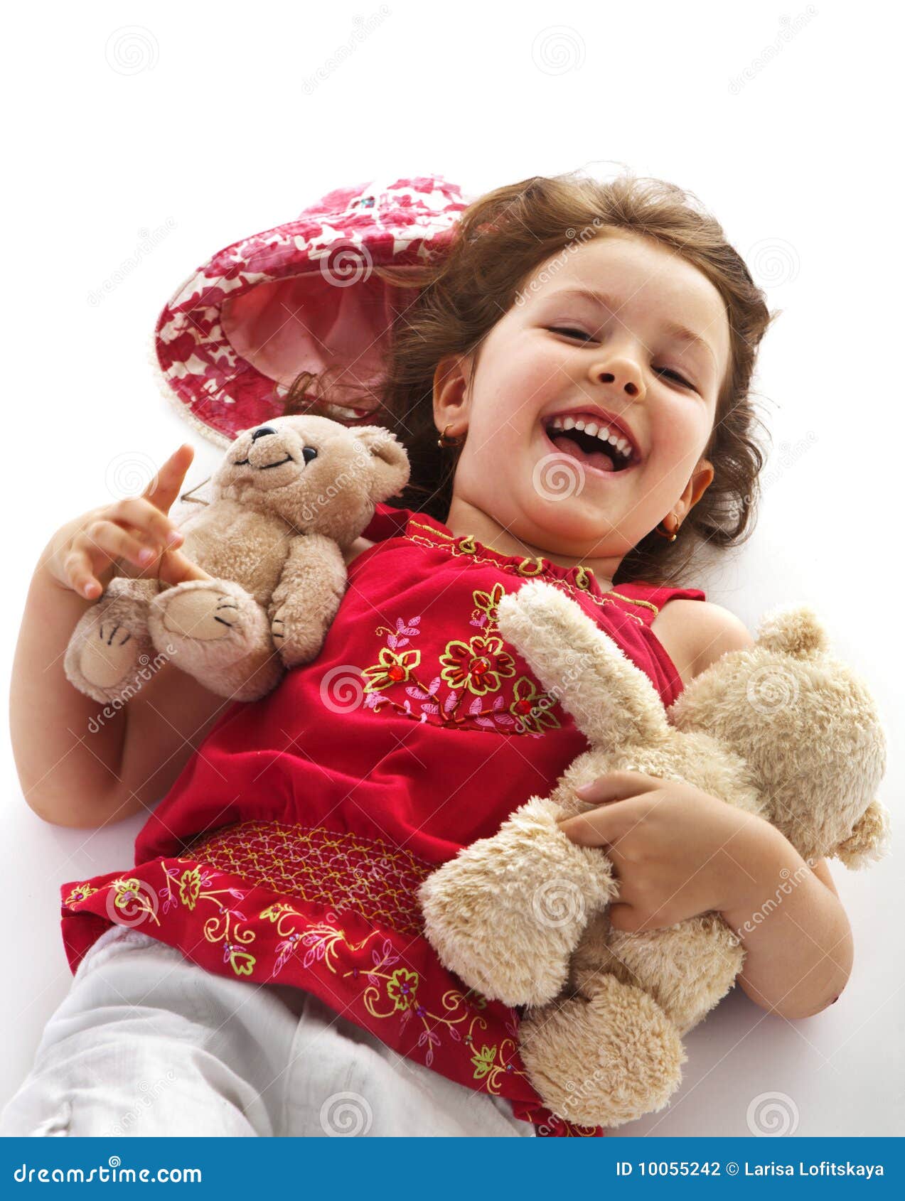 Child Girl with Teddy Bears Stock Photo - Image of playful, little ...
