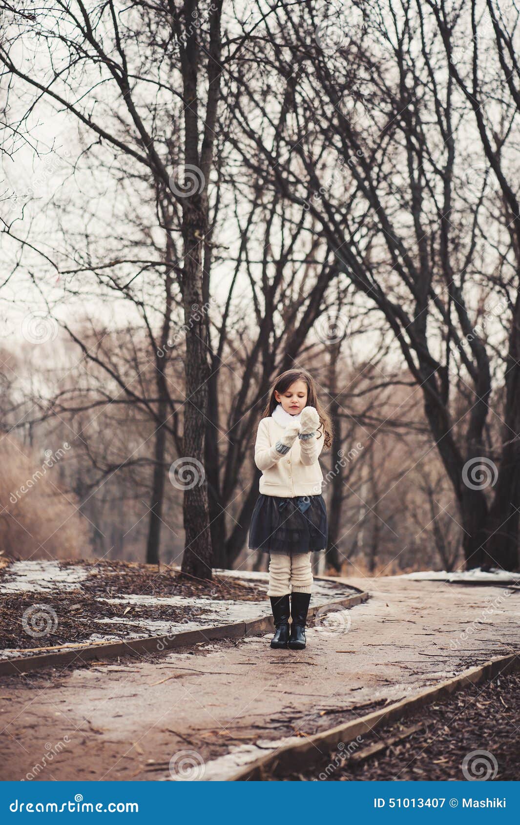 Child Girl on the Walk in Early Spring Forest Stock Image - Image of ...