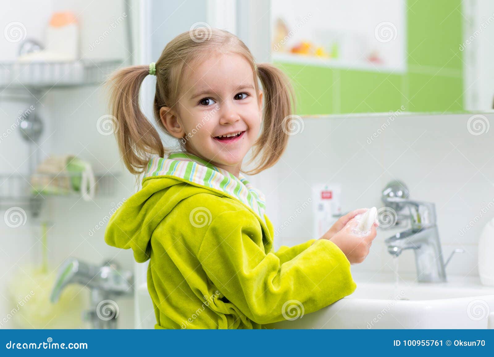 Child Girl Washing Her Hands Protecting From Germs Stock Image ...