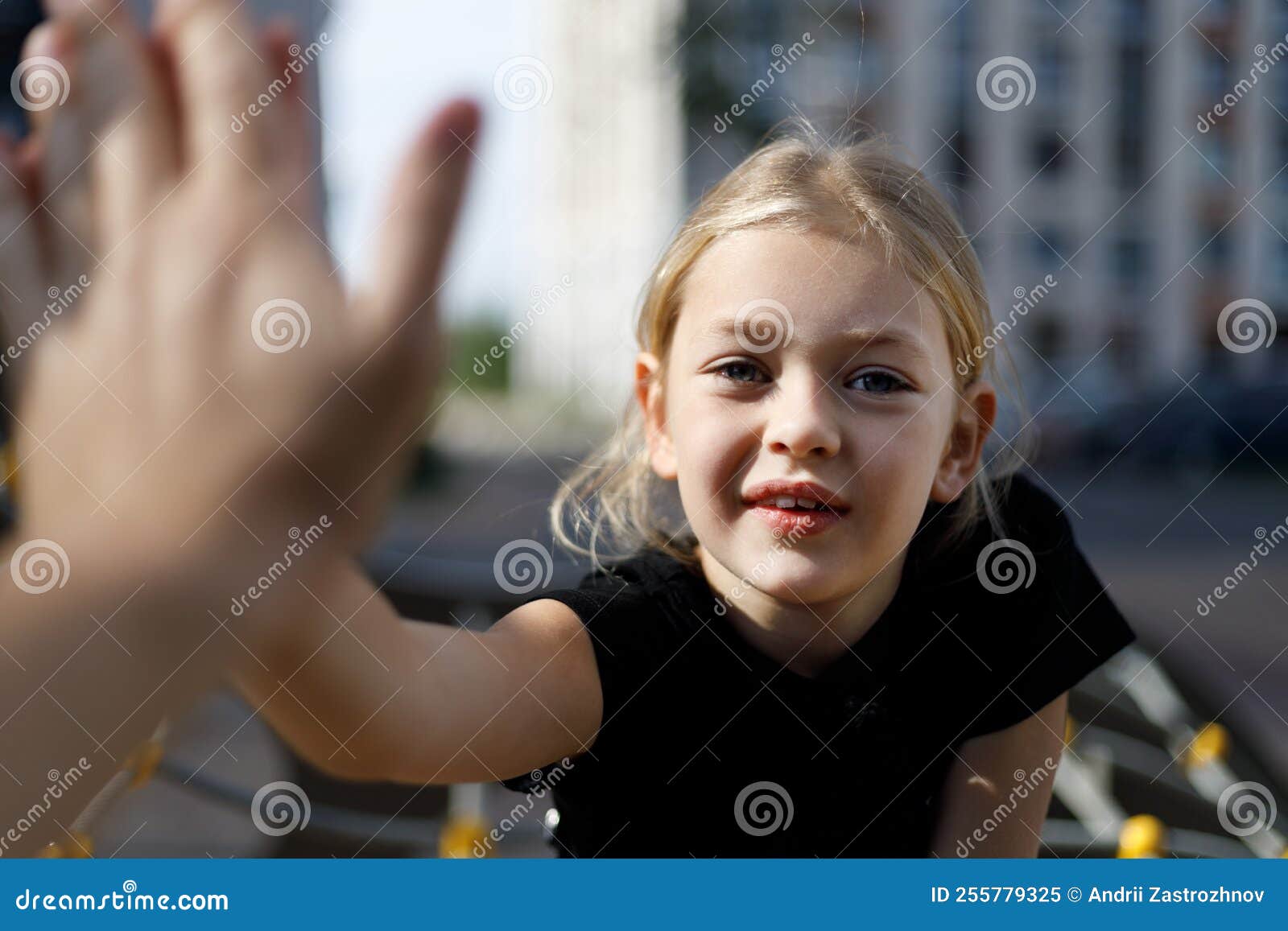 Child Give Five, Trust and Support. Attachment To Dad Stock Image ...