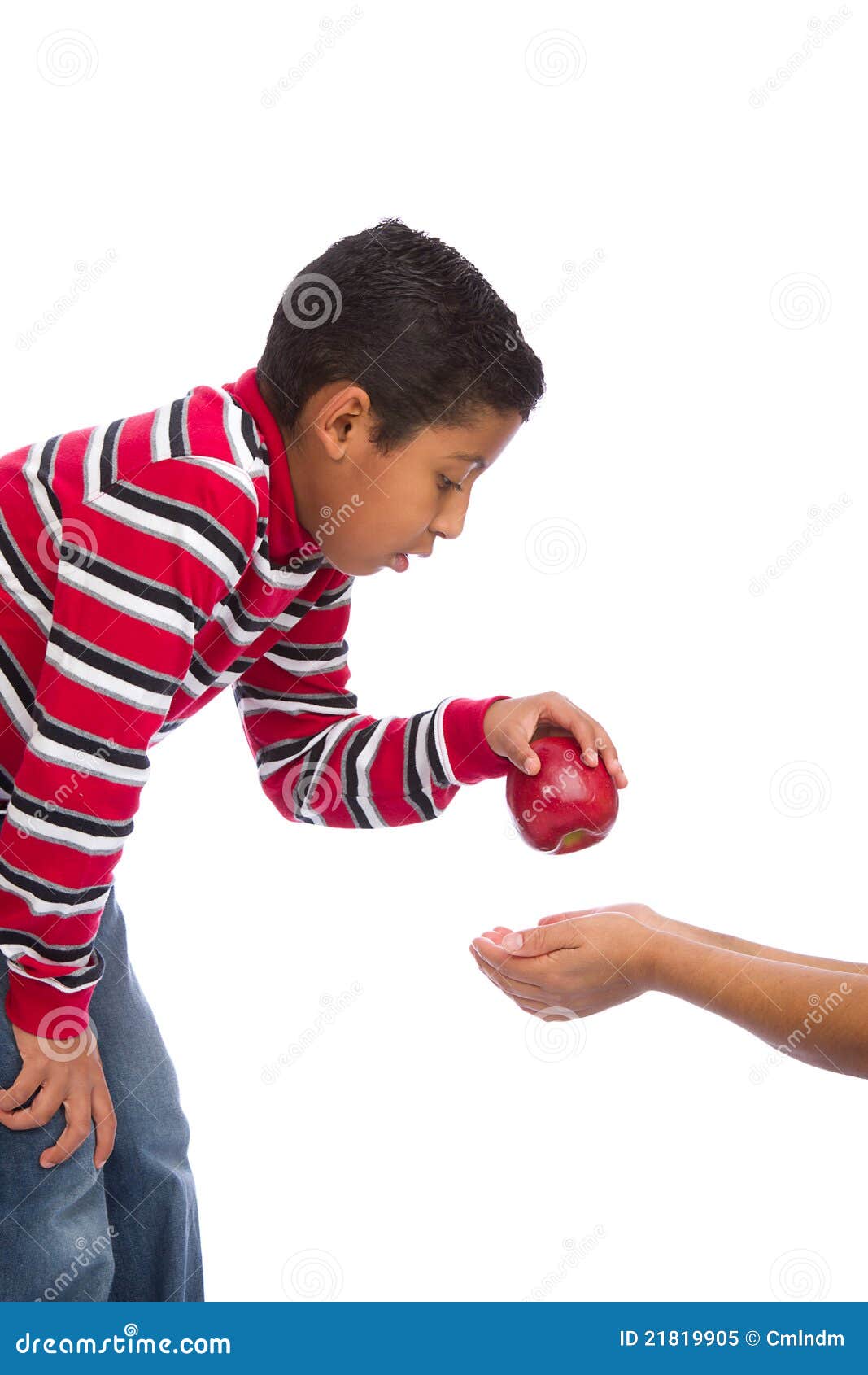 Child Giving Apple To Person in Need Stock Image - Image of hispanic ...