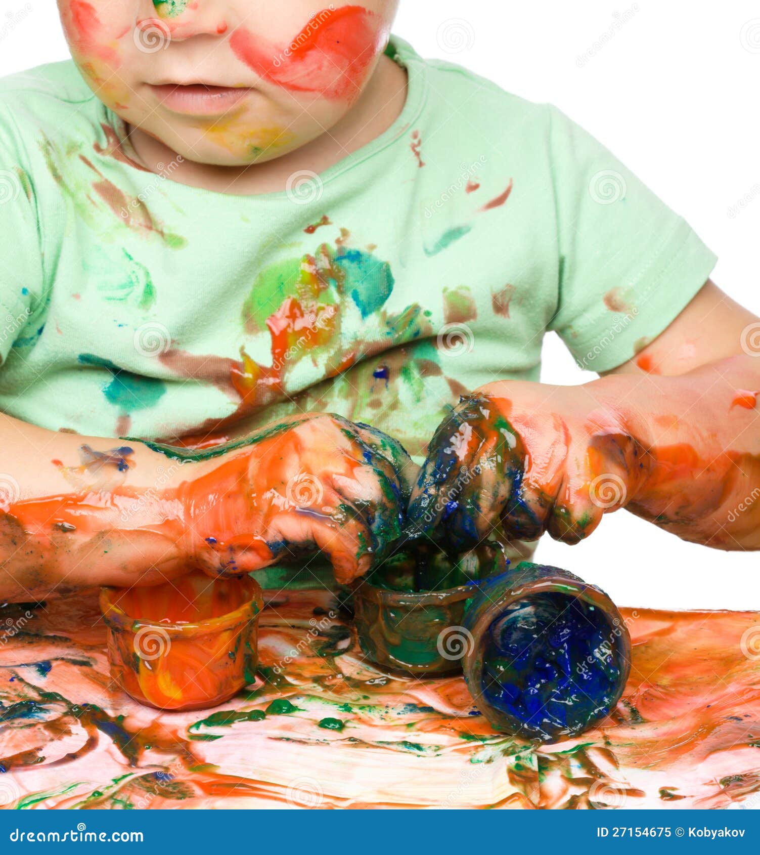 Child is Grabbing Some Paint Using Fingers Stock Image - Image of ...