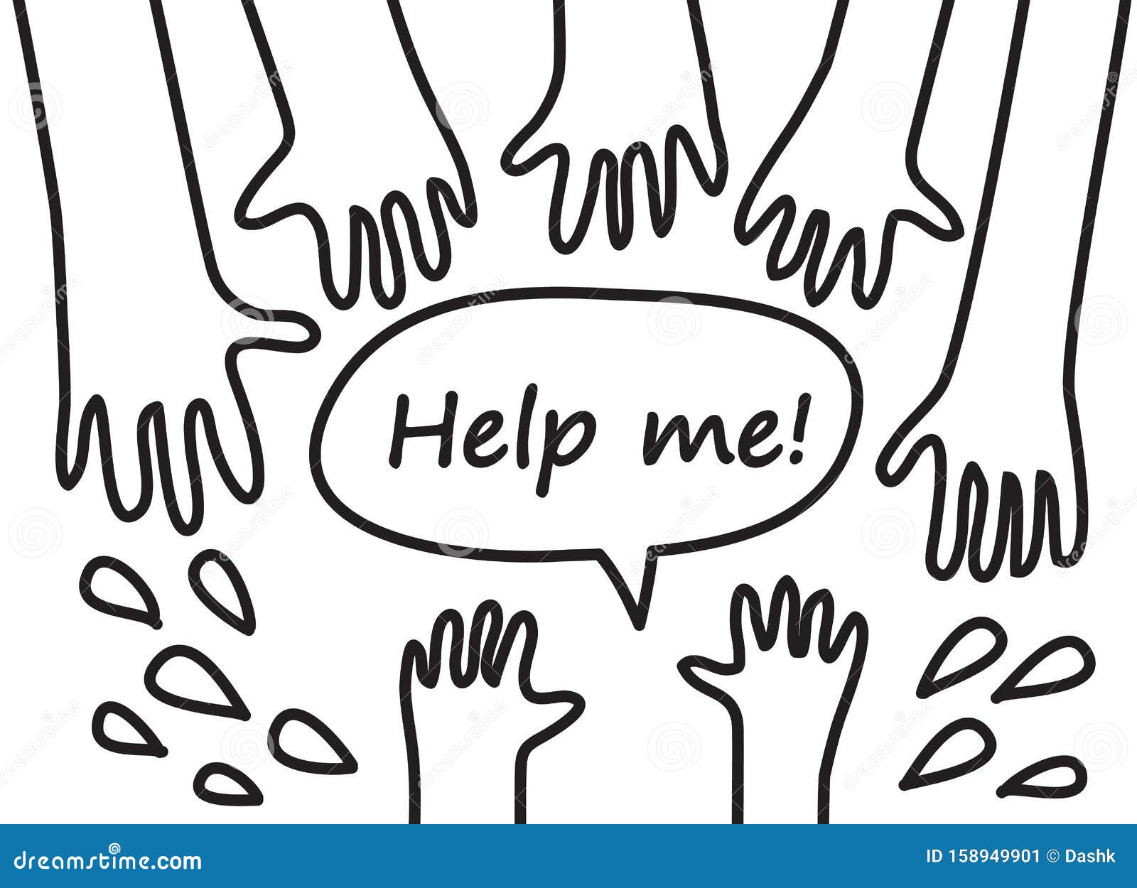 Child Hand Black And White Symboll Rescue Help Support Cartoon Vector ...