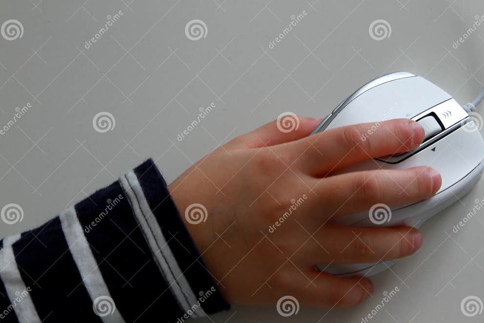 Child Hand with Computer Mouse on White Table Stock Photo - Image of ...
