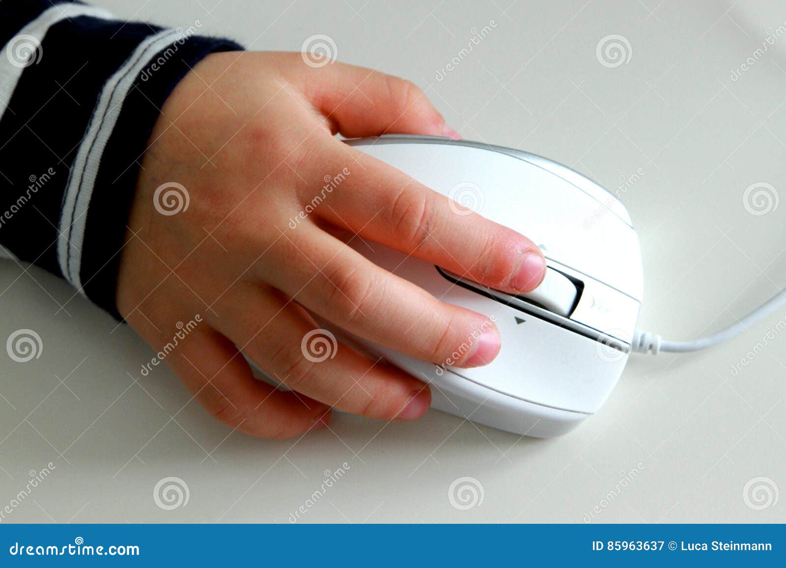 Child Hand with Computer Mouse on White Table Stock Image - Image of ...