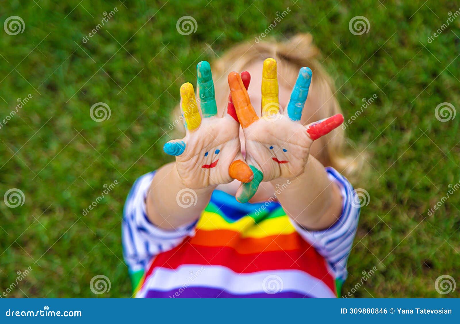Child in Hand Draw Smile. Selective Focus Stock Photo - Image of ...