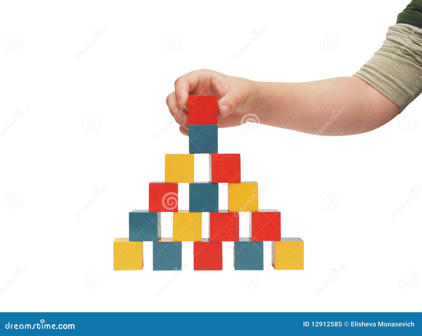 Child Hand Make a Building of Blocks Stock Image - Image of crown ...