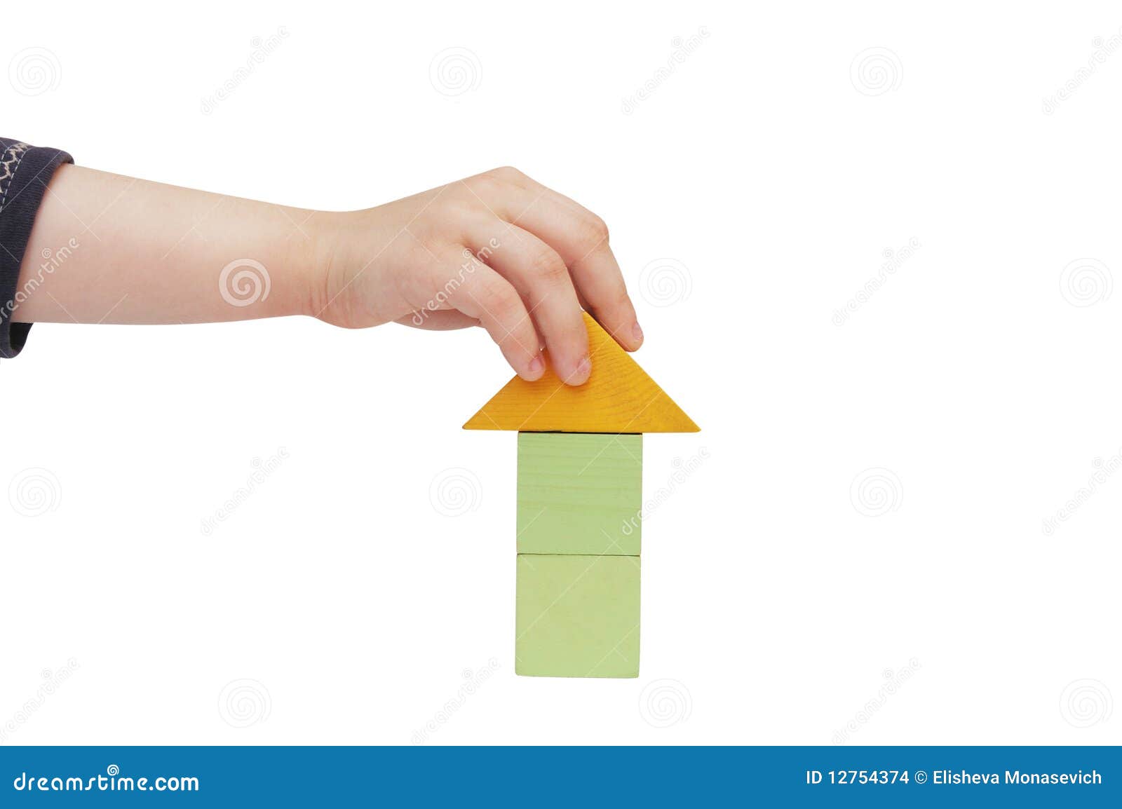 Child Hand Make a Building with Colored Blocks Stock Photo - Image of ...