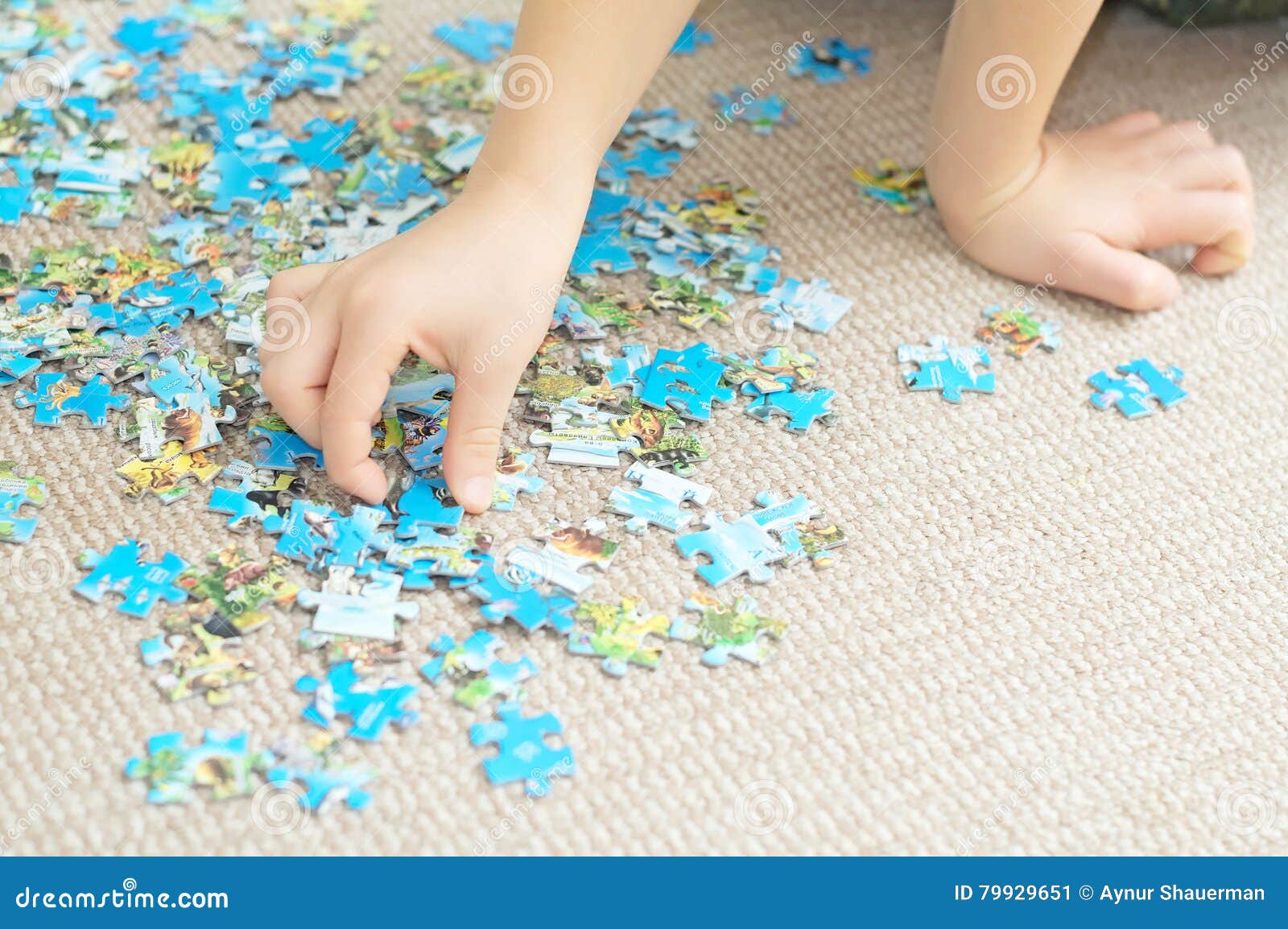 Child Hand Playing Complex Puzzle Stock Image - Image of world, train ...