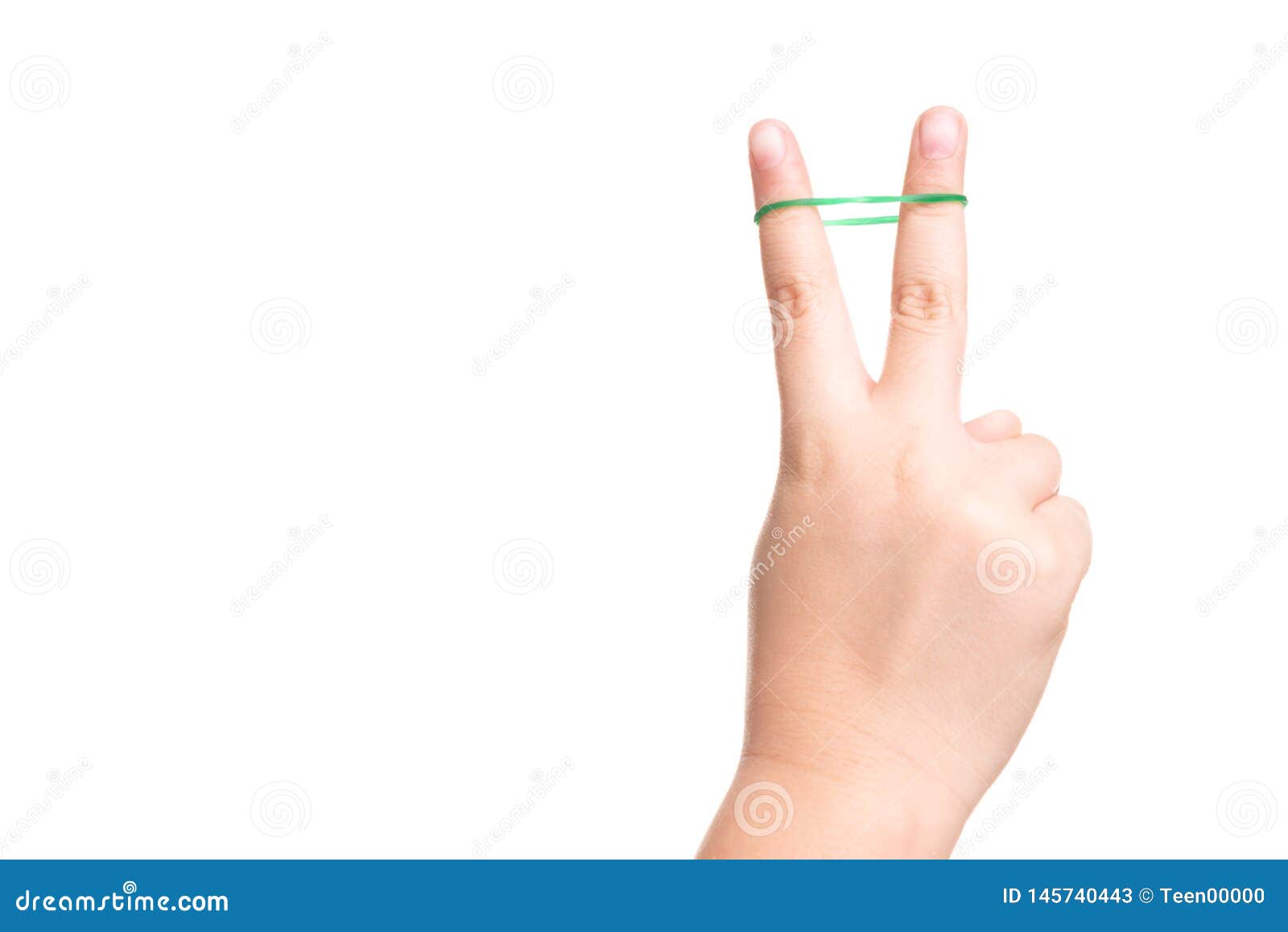 Child Hand Playing with Elastic Rubber Band Isolated on White Stock ...