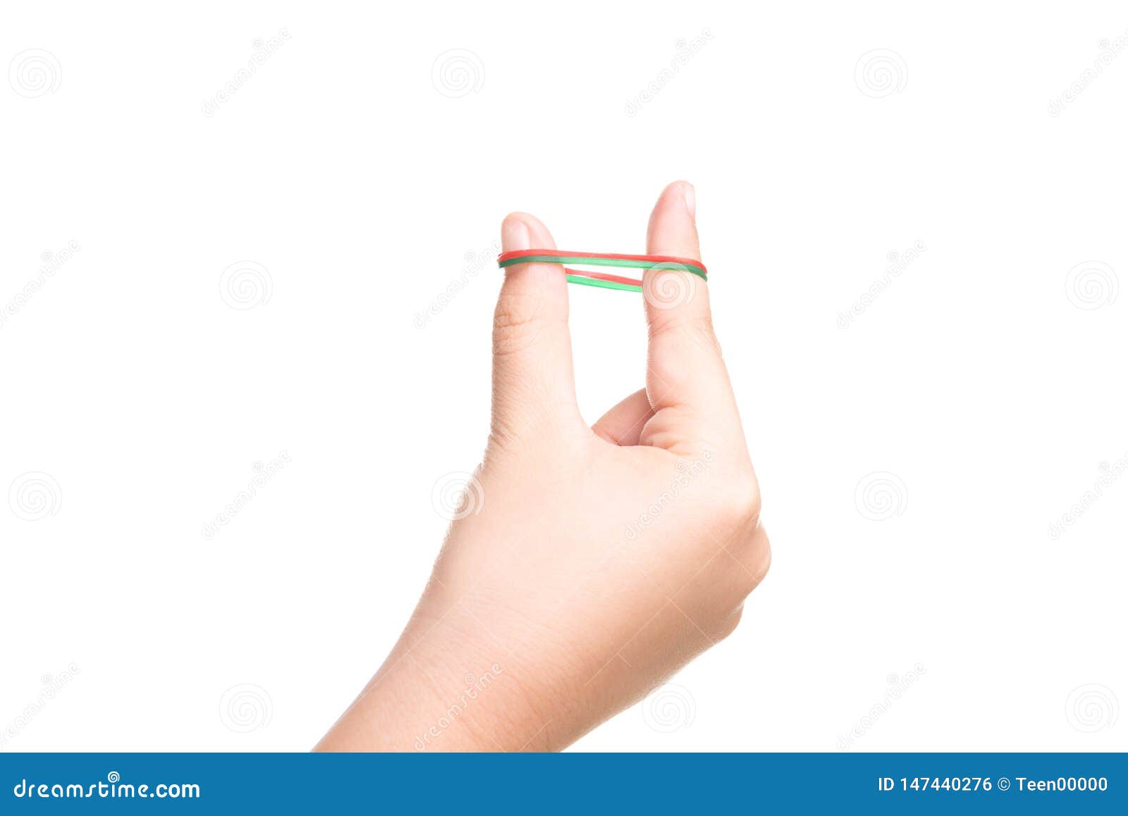 Child Hand Playing with Elastic Rubber Band Isolated on White Stock ...