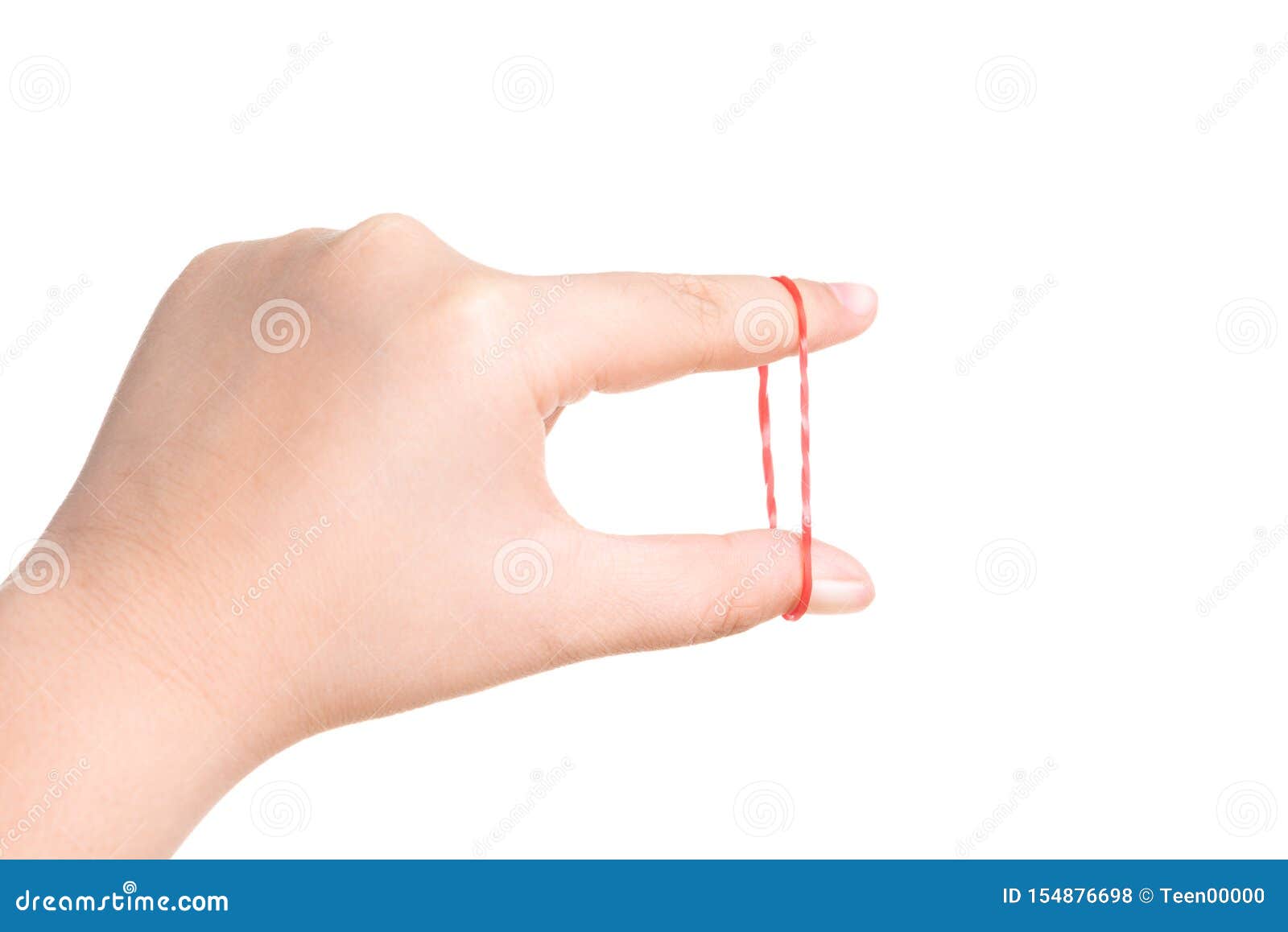 Child Hand Playing with Elastic Rubber Band Isolated on White Stock ...