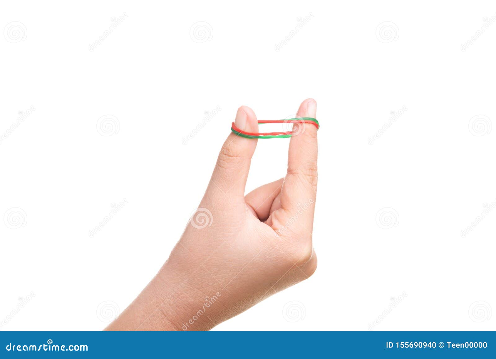 Child Hand Playing with Elastic Rubber Band Isolated on White Stock ...