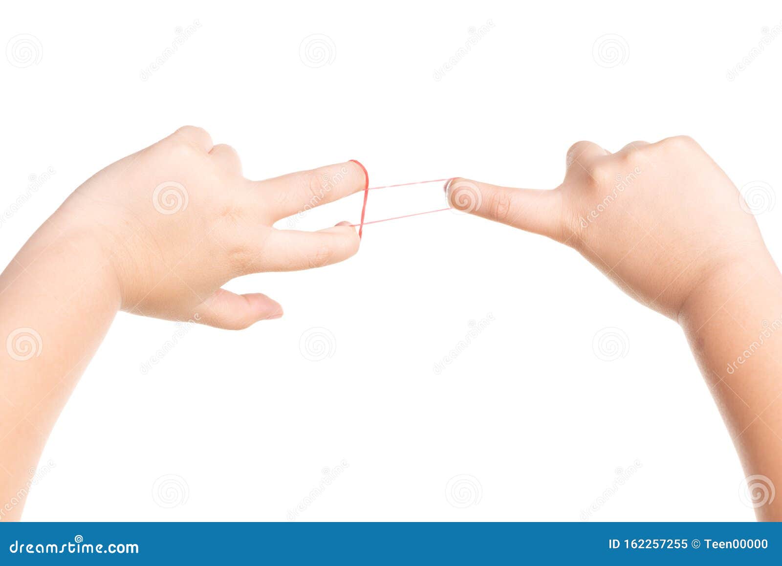 Child Hand Playing with Elastic Rubber Band Isolated on White Stock ...