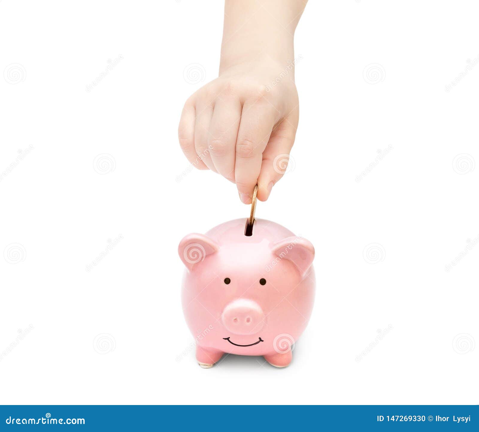 Child Hand Putting Coin into Money Box Stock Photo - Image of ...