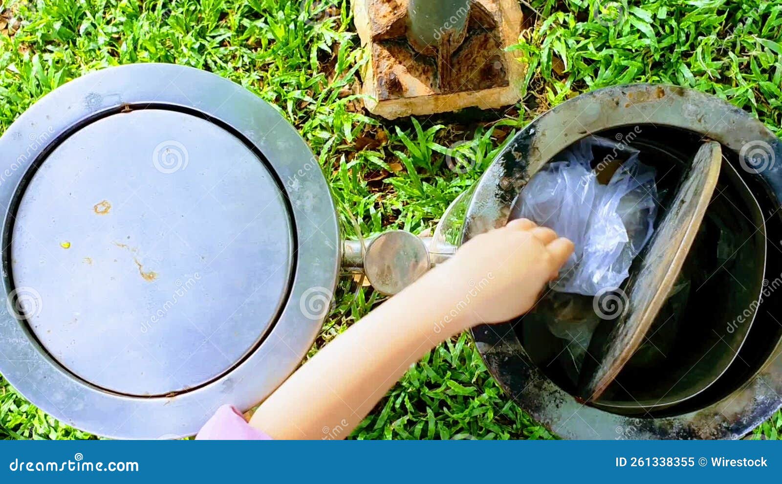 Child Hand Throwing Plastic Recycling Container Garbage Stock Video ...