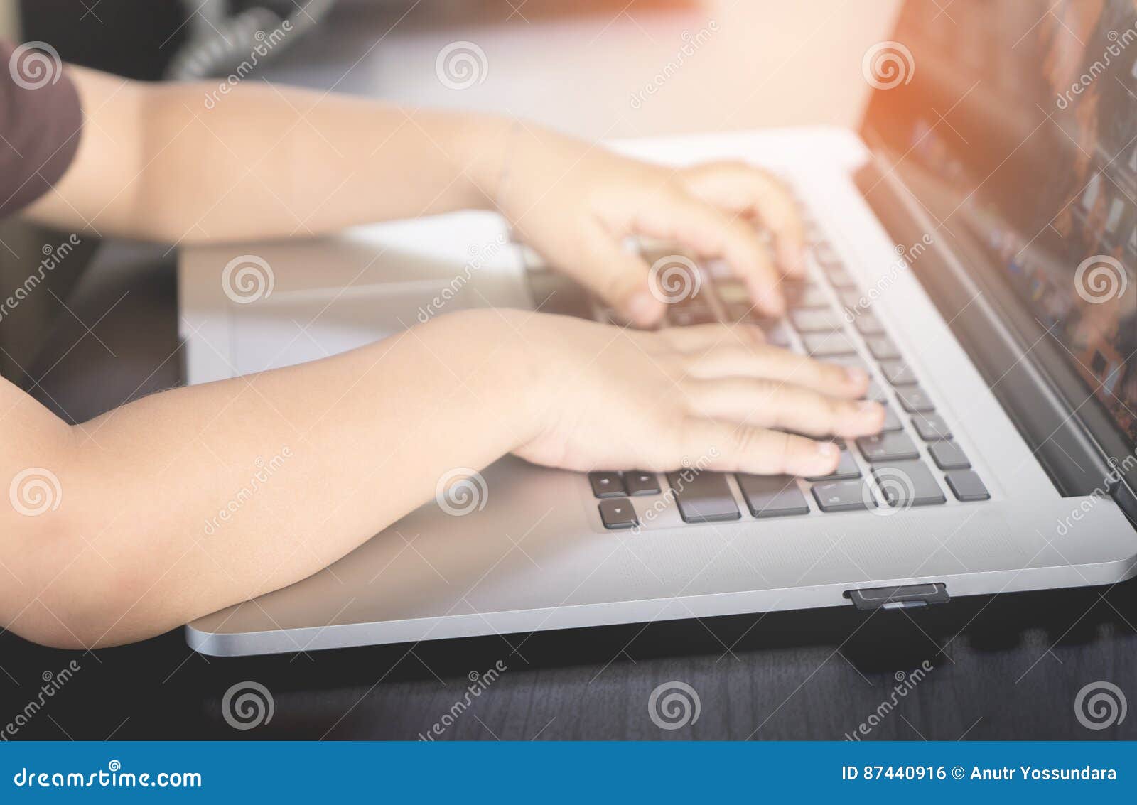 Child Hand is Working on Computer Stock Photo - Image of young ...