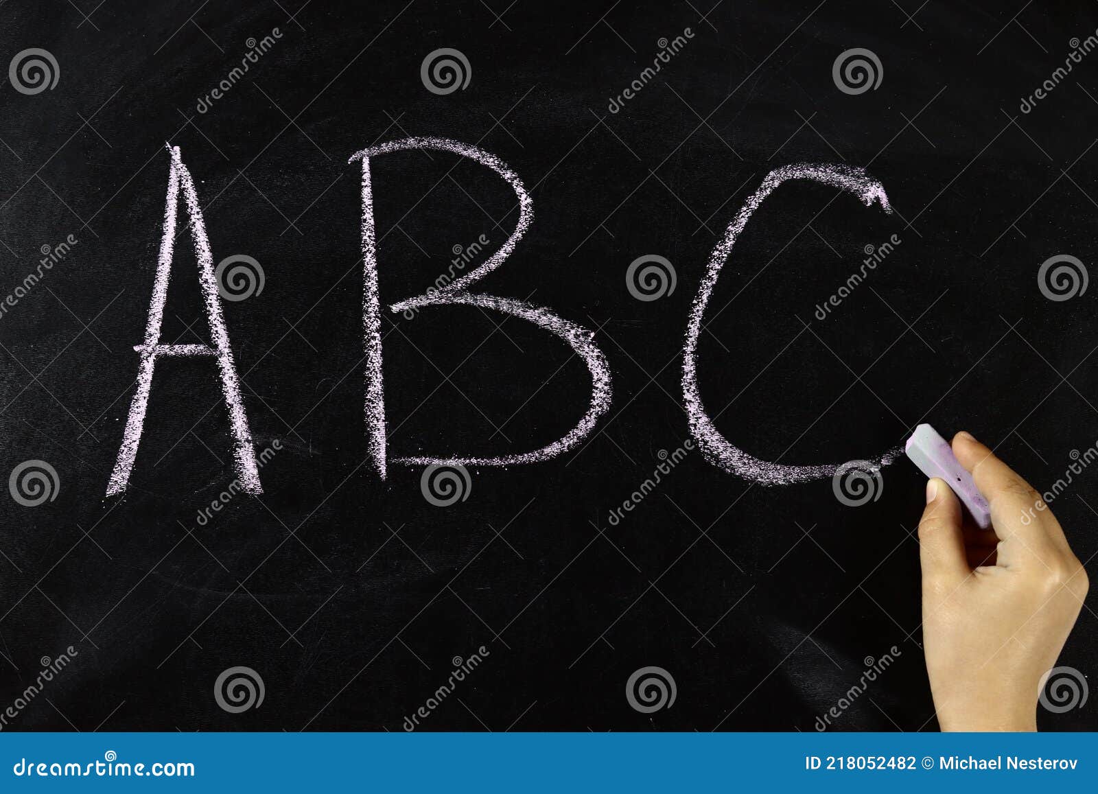 Child Hand Writes on the Blackboard Abc Stock Photo - Image of ...