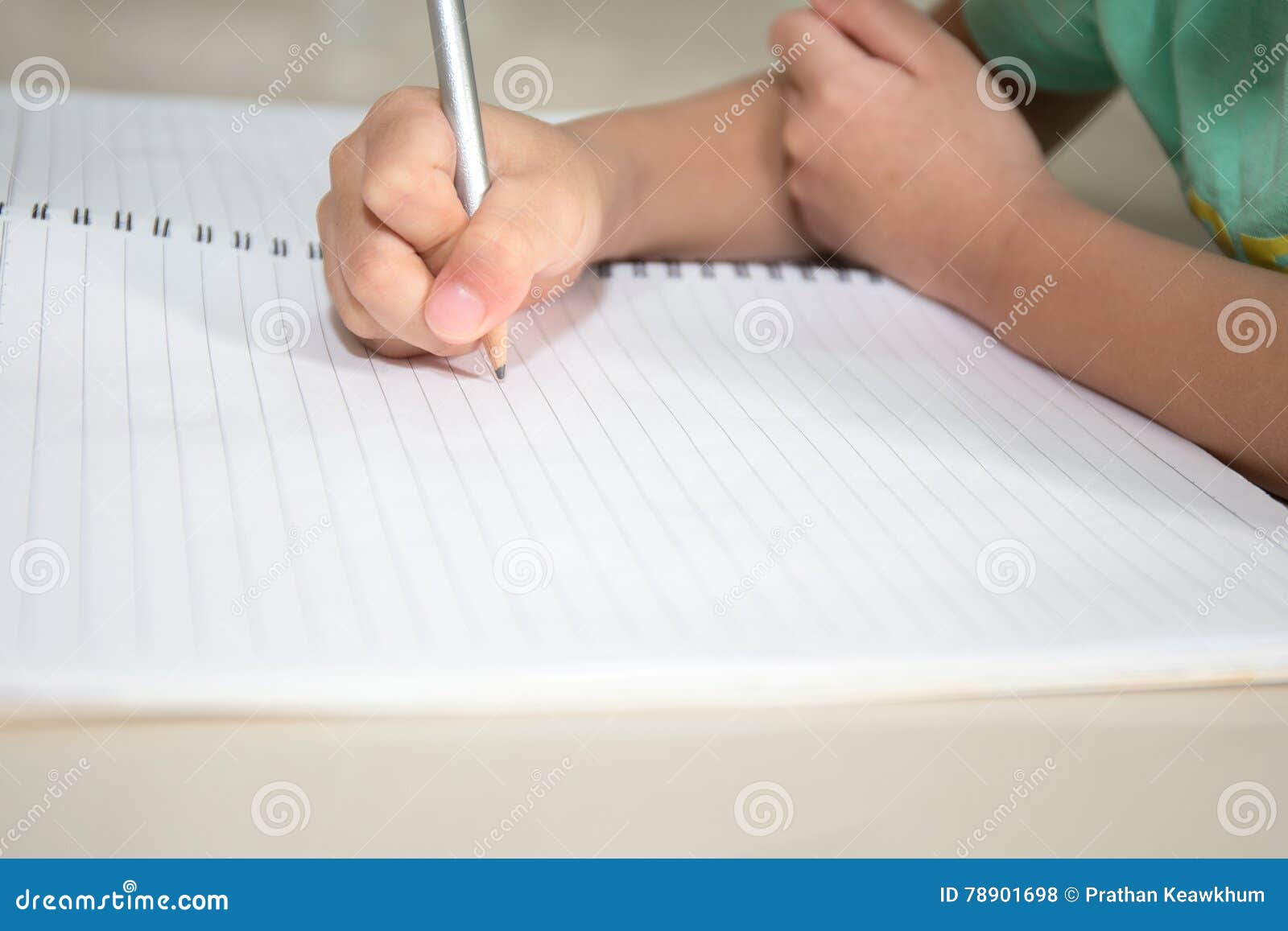 Child Hand Writing on Blank Notebook Pencil and Copy Space in V Stock ...