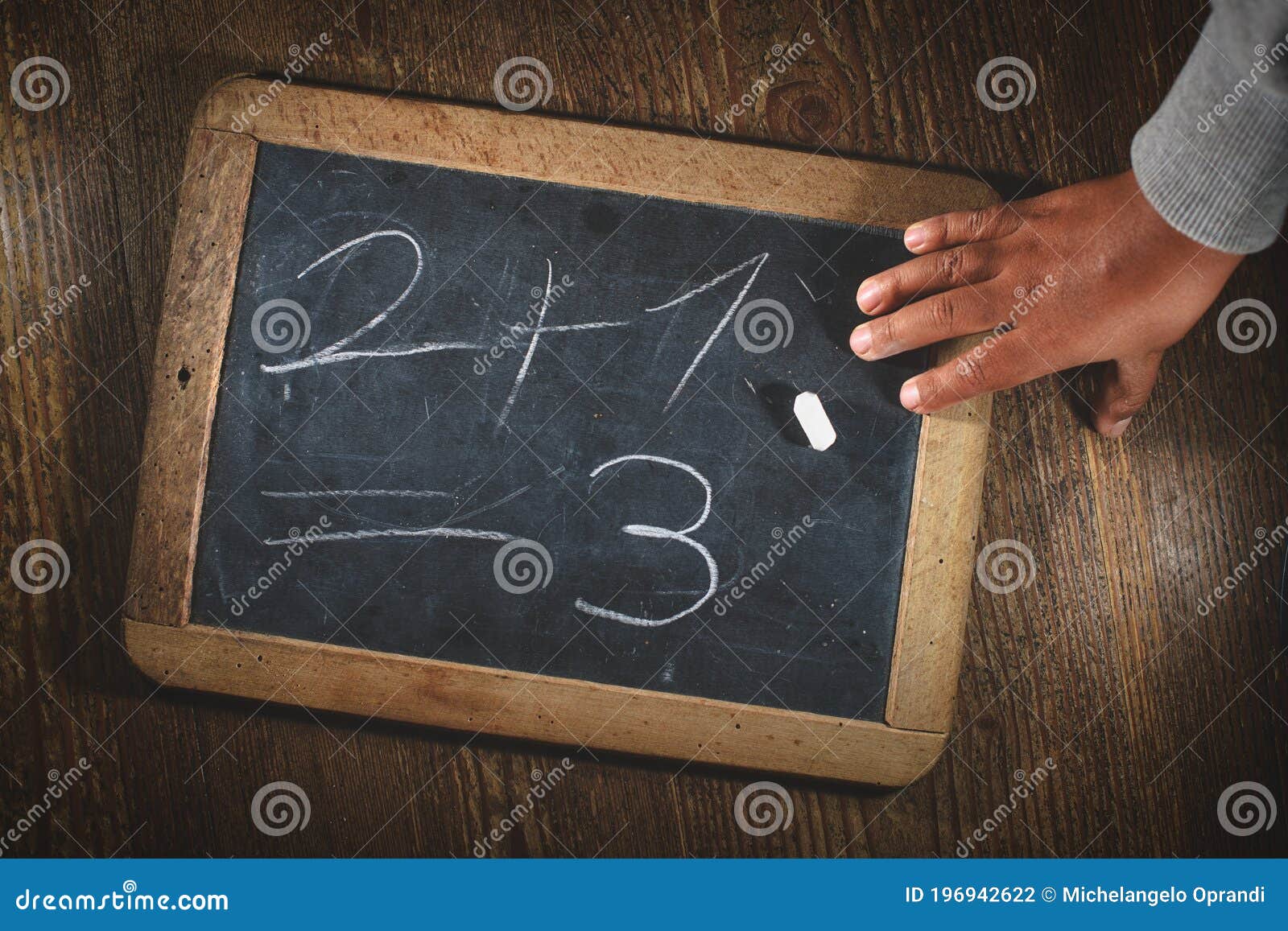 Child Hand after Writing Simple Math Calculation on Small Blackboard ...