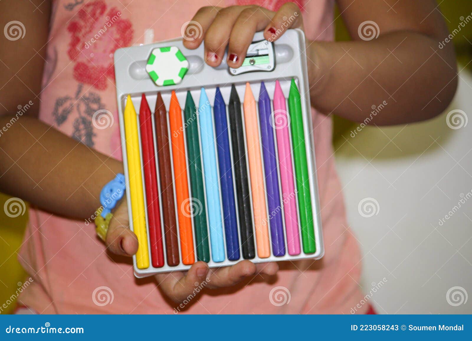 Child Hands with Colorful Pencils Stock Image - Image of holding ...