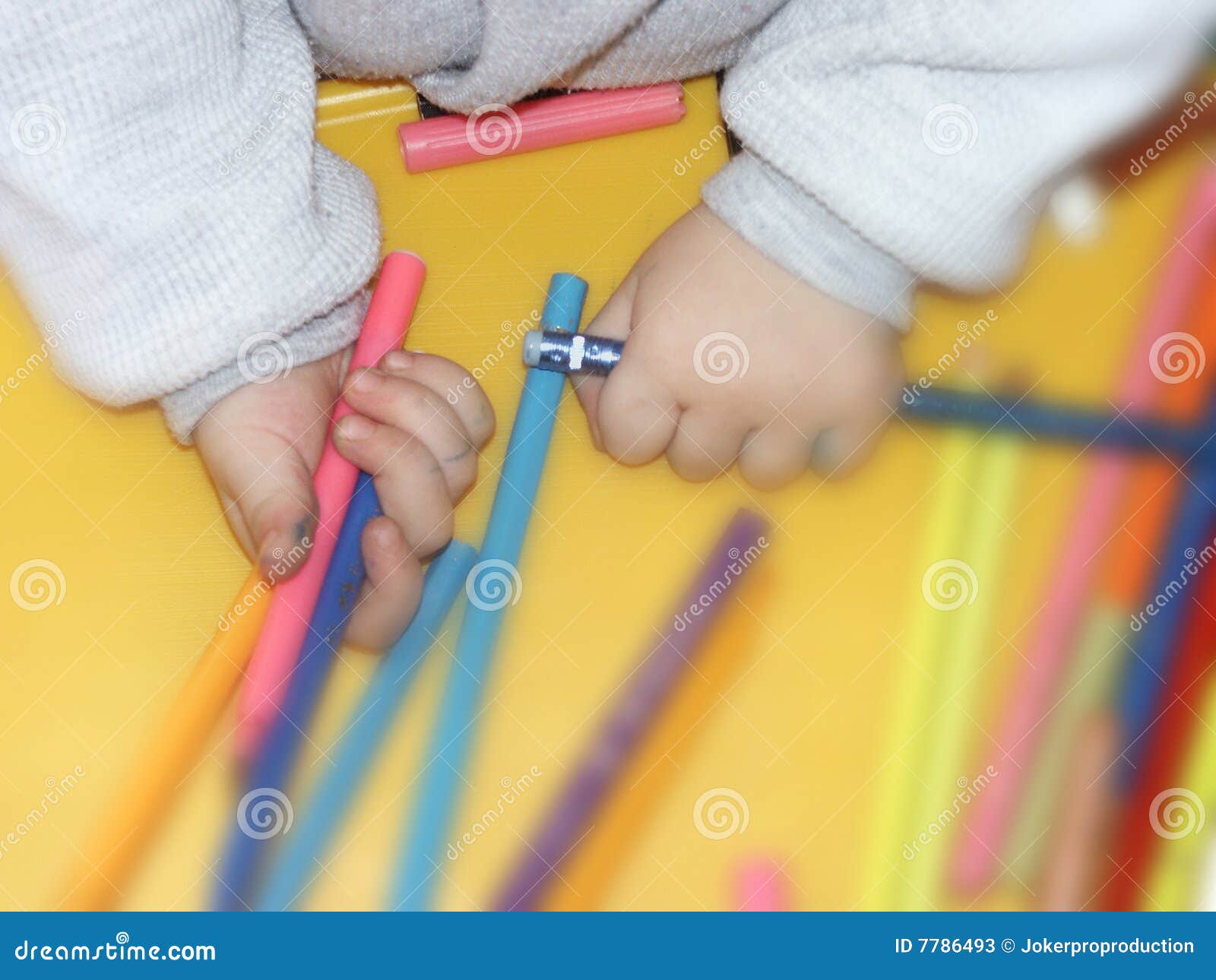 Child hands and crayons stock image. Image of train, coloring - 7786493