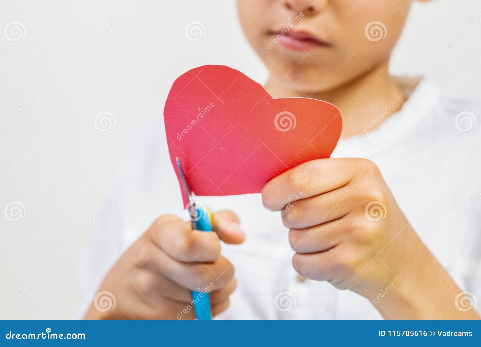 Child Hands Cutting Red Paper Heart with Scissors Stock Photo - Image ...