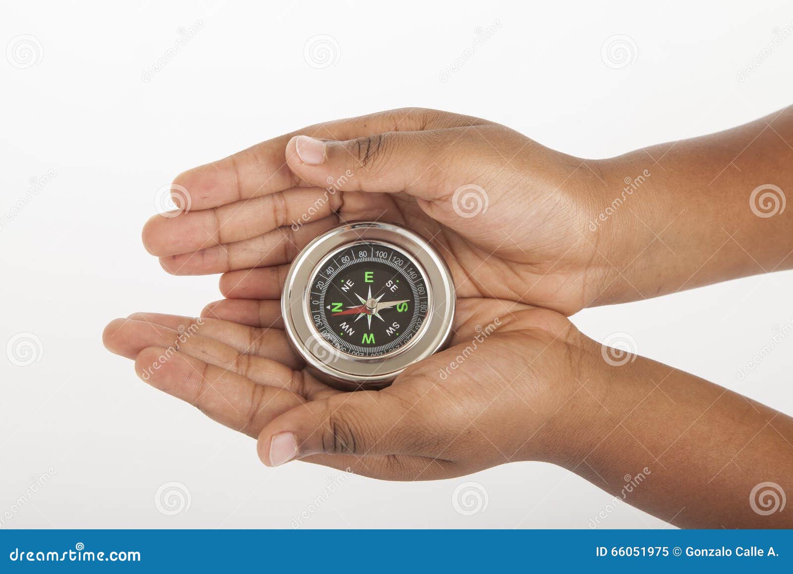 Child Hands Holding a Compass on White Background Stock Image - Image ...