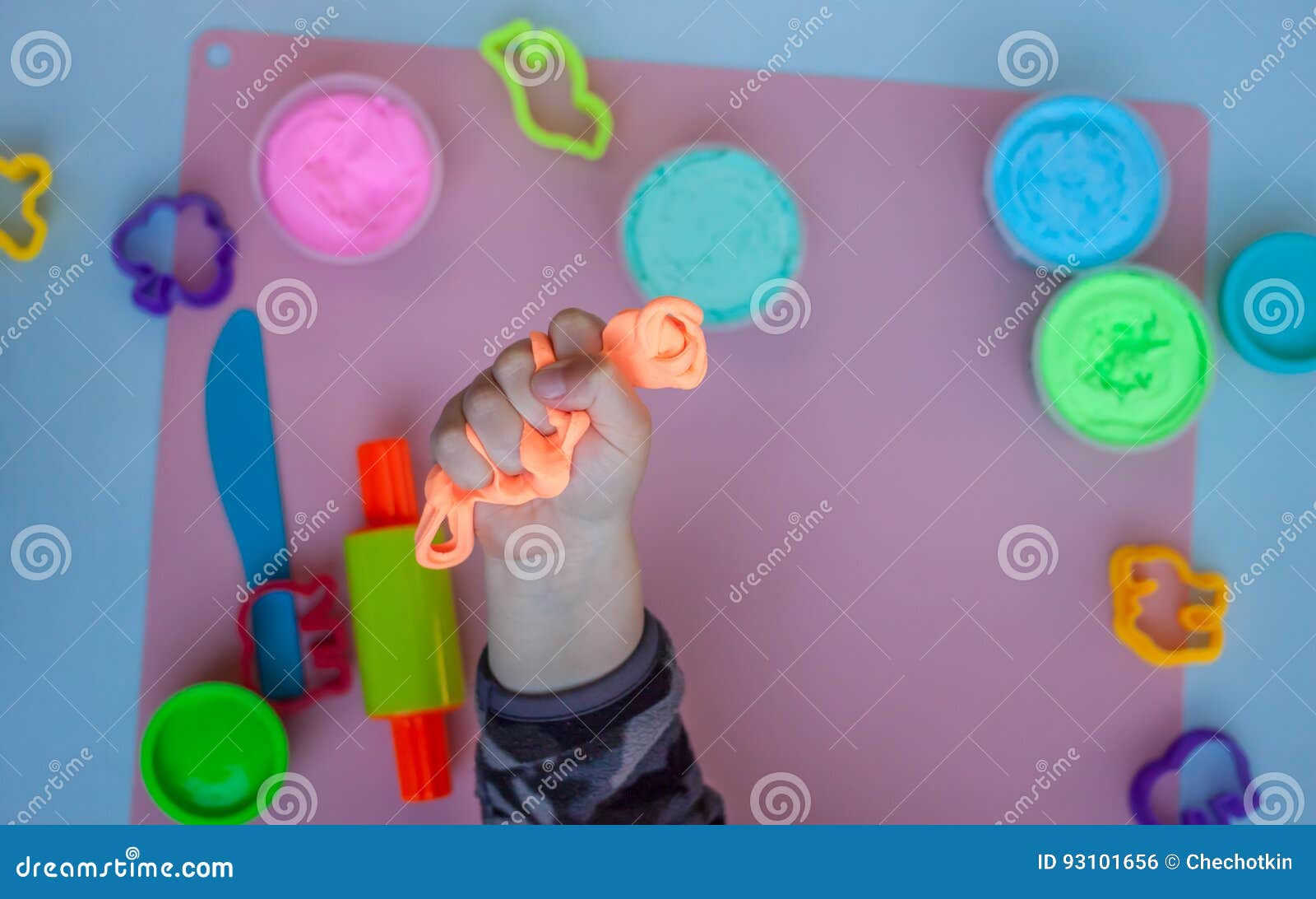 Child Hands Keeping Bright Orange Piece of Plasticine Stock Photo ...