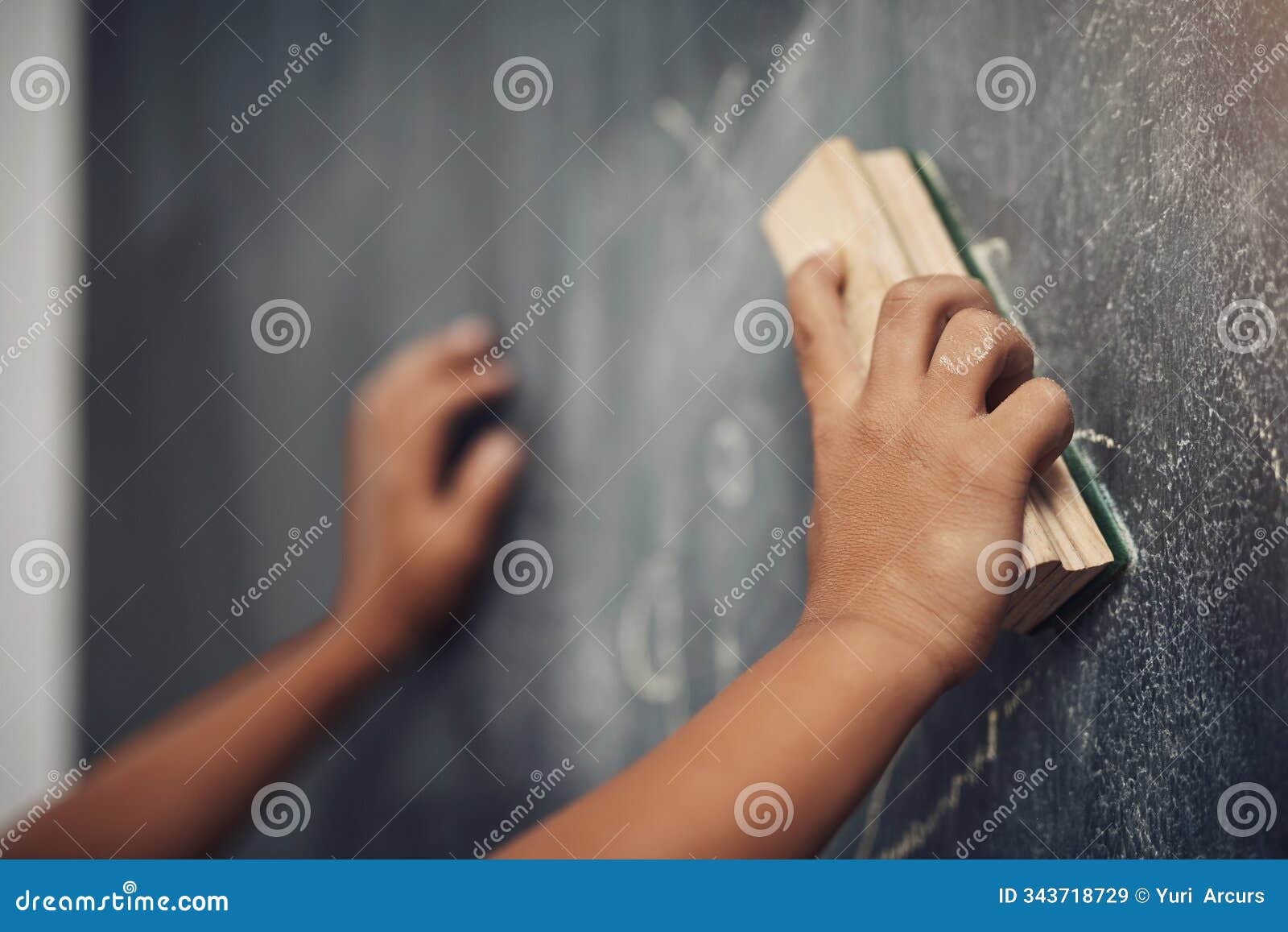 Child, Hands and Student with Duster on Chalkboard for Erase, Redo or ...