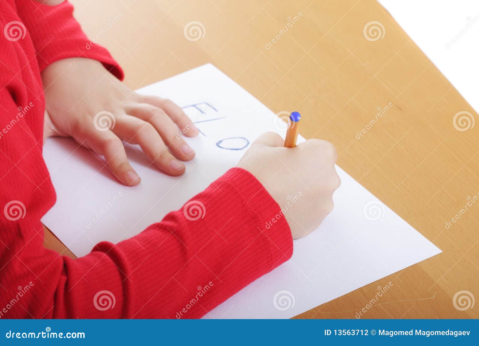 Child Hands Writing at Desk Stock Photo - Image of view, white: 13563712