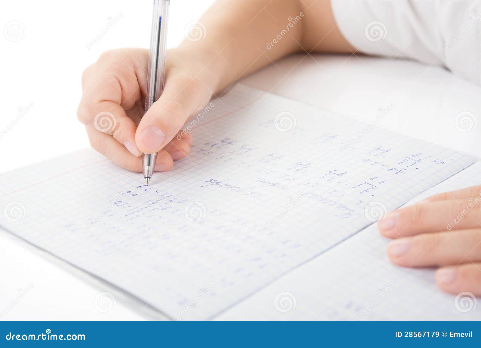 Child Hands Writing a Homework Stock Image - Image of elementary ...