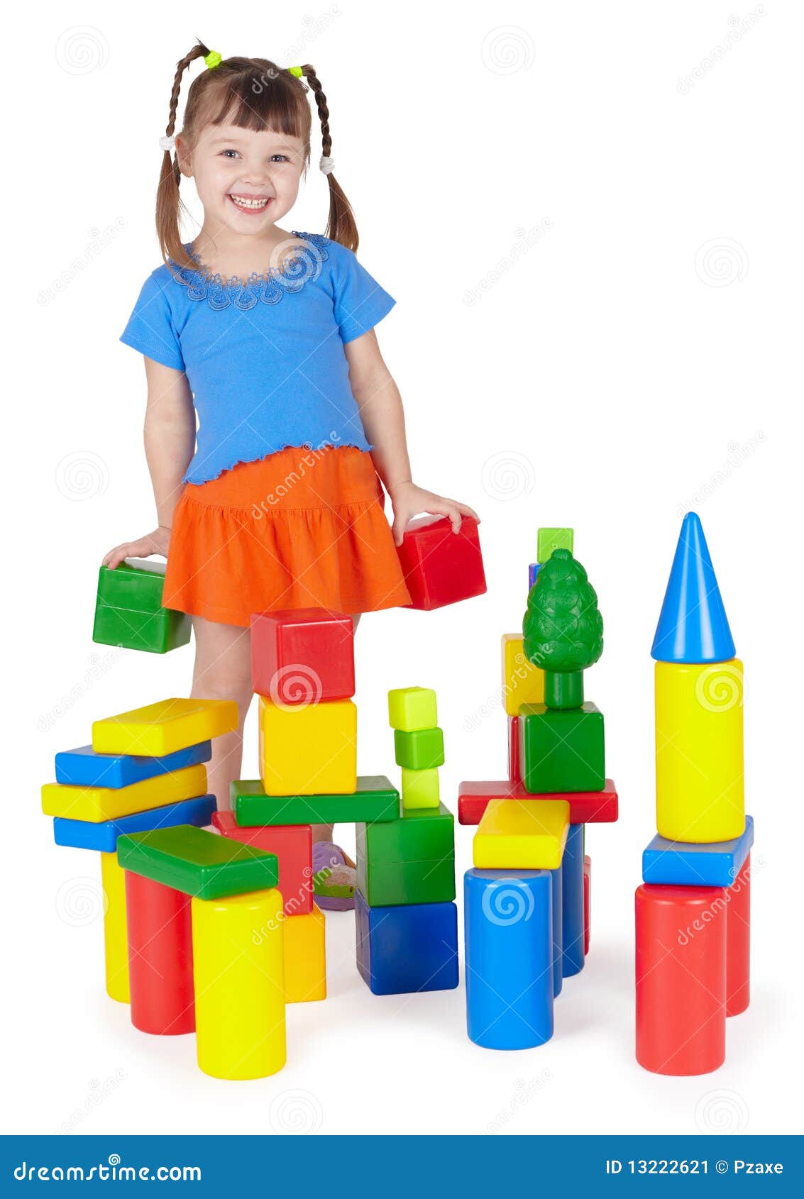 Child Happily Playing with Colored Blocks Stock Image - Image of ...