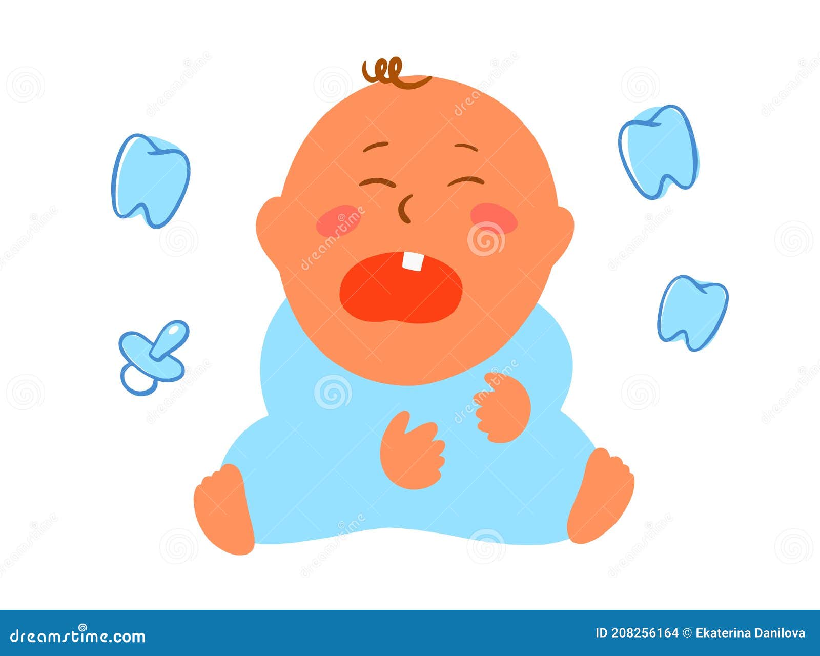 The Child Has the First Tooth, Crying Baby. Flat Style. Teeth and ...