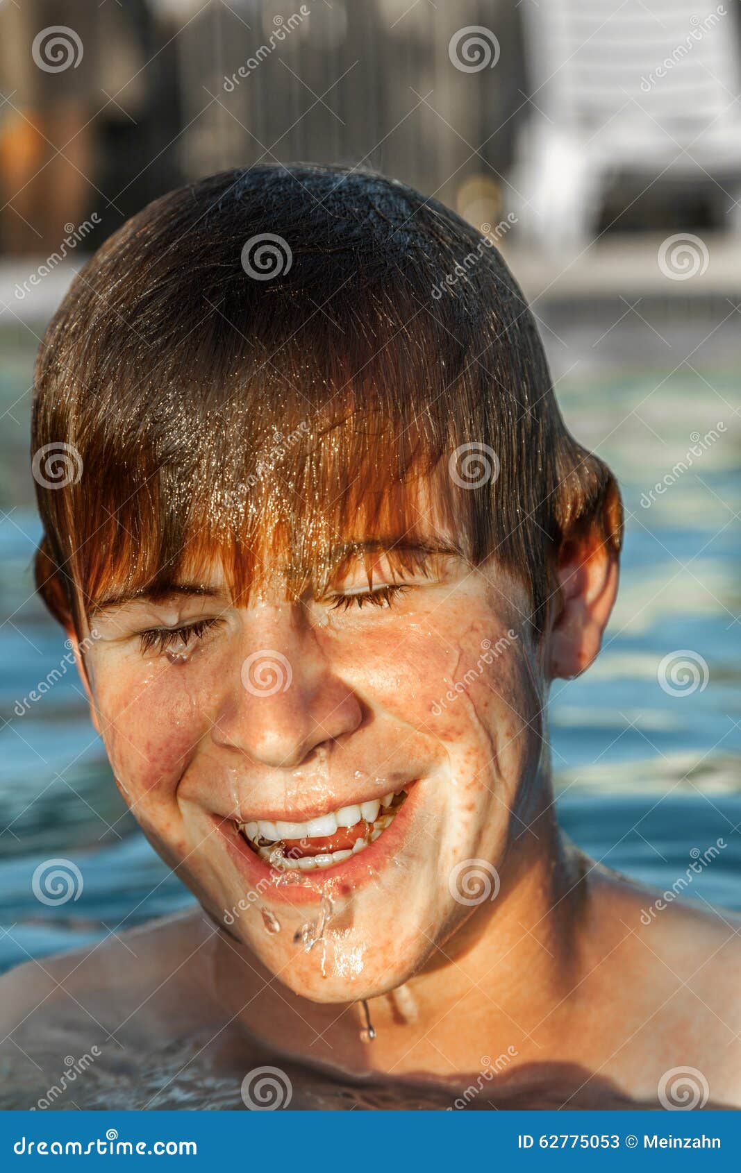 Child Has Fun in the Outdoor Pool Stock Image - Image of action ...