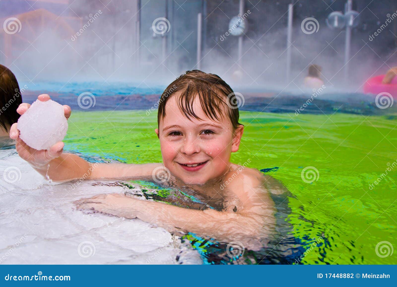 Child Has Fun in the Outdoor Thermal Pool Stock Photo - Image of ...