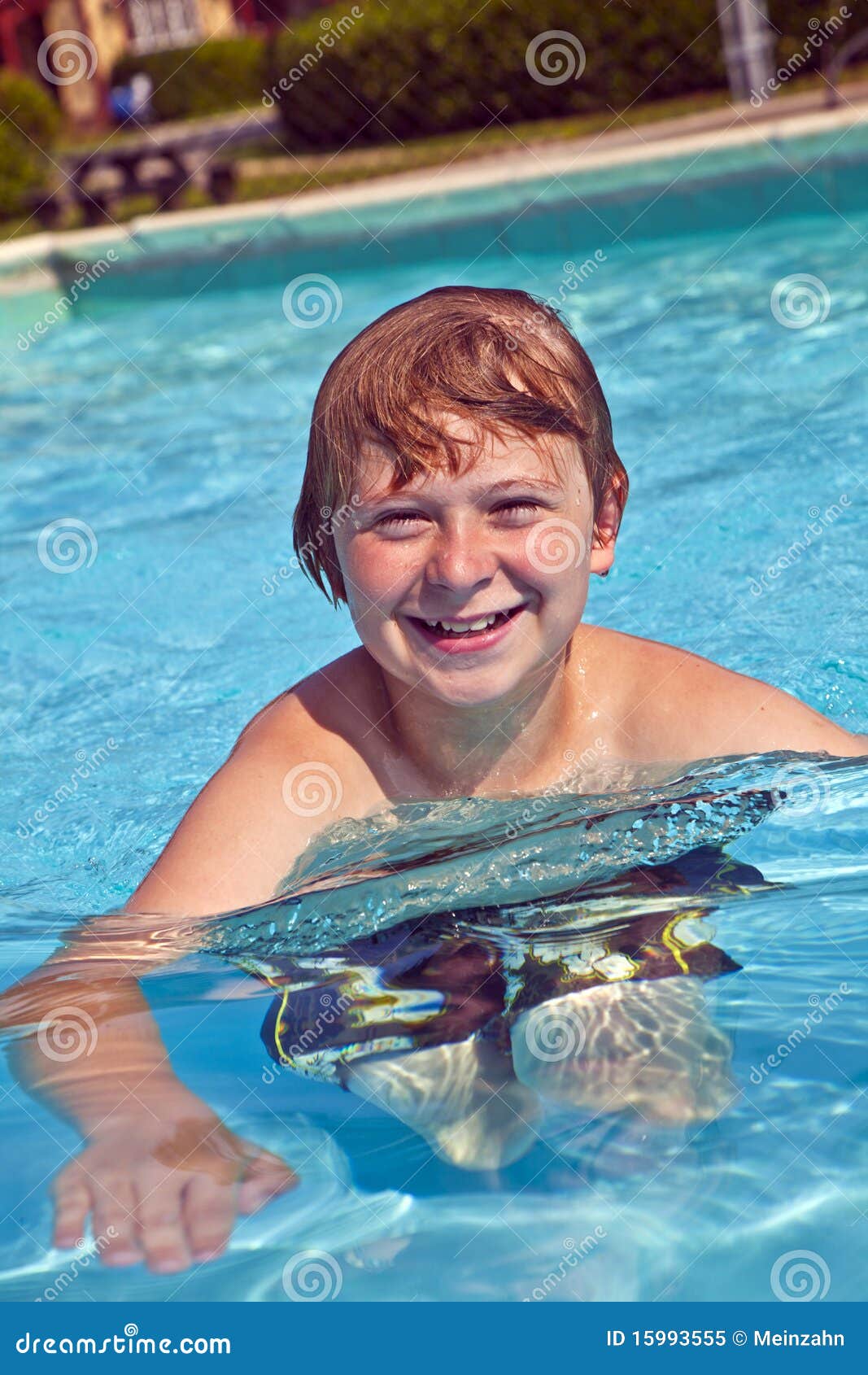 Child has fun in the pool stock image. Image of child - 15993555