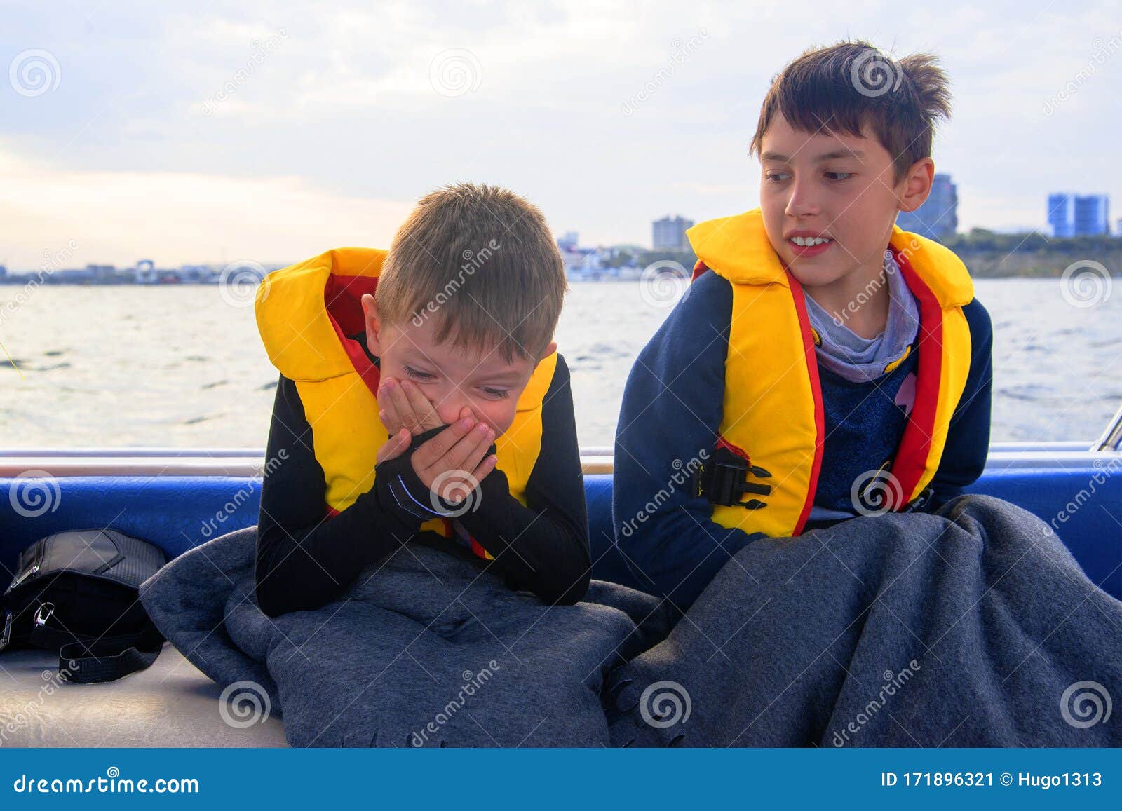The Child Has Seasickness on the Boat. Stock Image - Image of transport ...