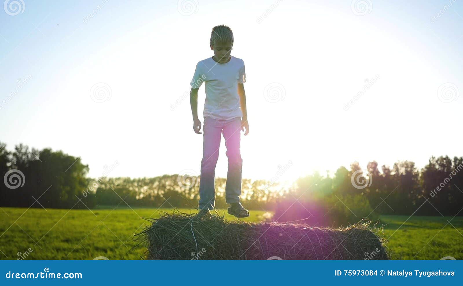 Child Have Fun Jumping on the Hay Stock Footage - Video of friendship ...