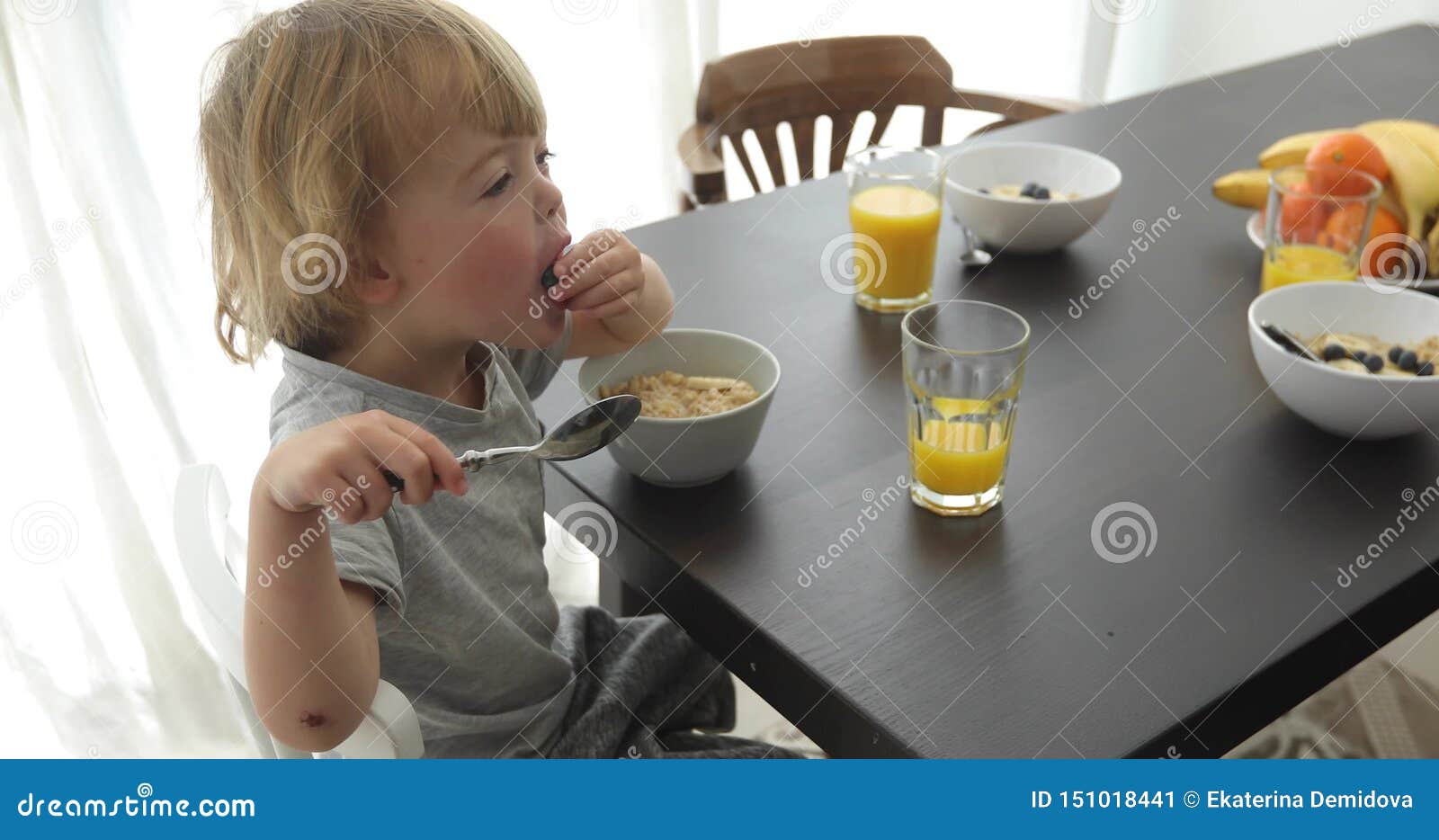 Child eat breakfast stock video. Video of child, childhood - 151018441