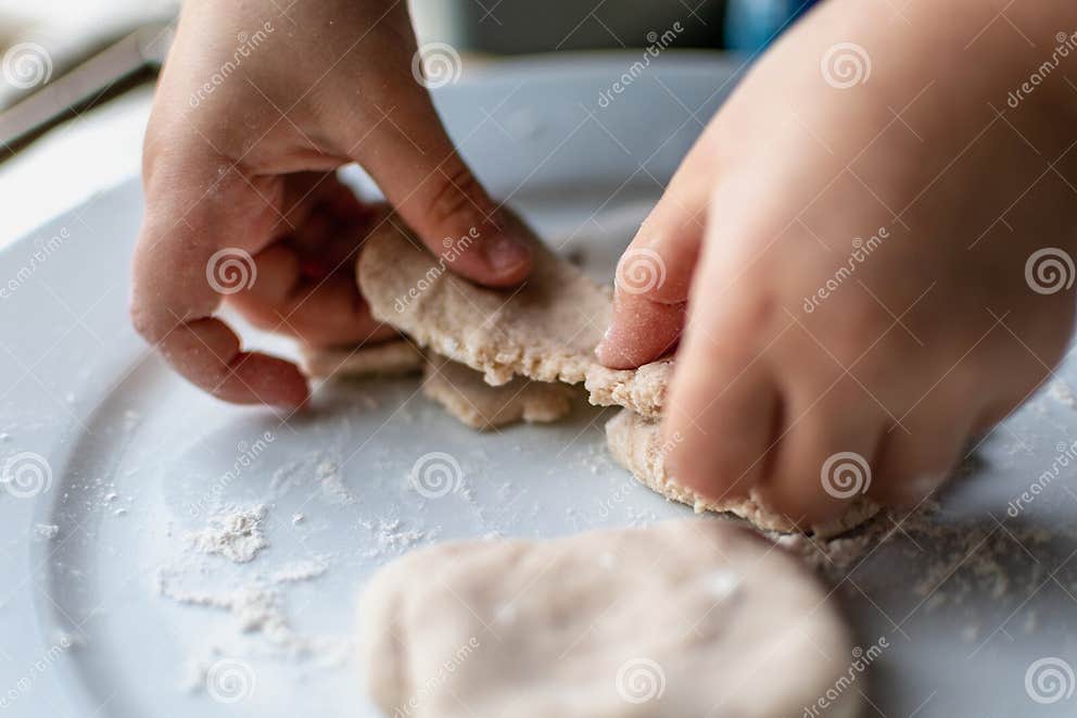 Child Having Fun Modeling Salt Dough, Authentic Activity, Fine Motor ...