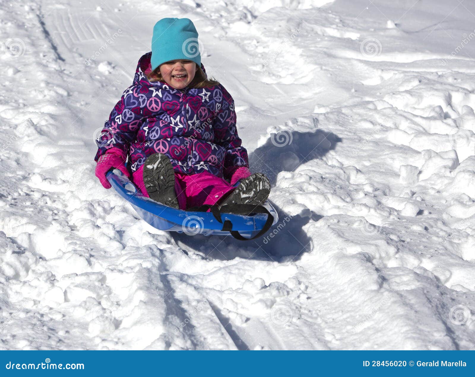 Child Having Fun on the Sled Hill Stock Photo - Image of flakes ...