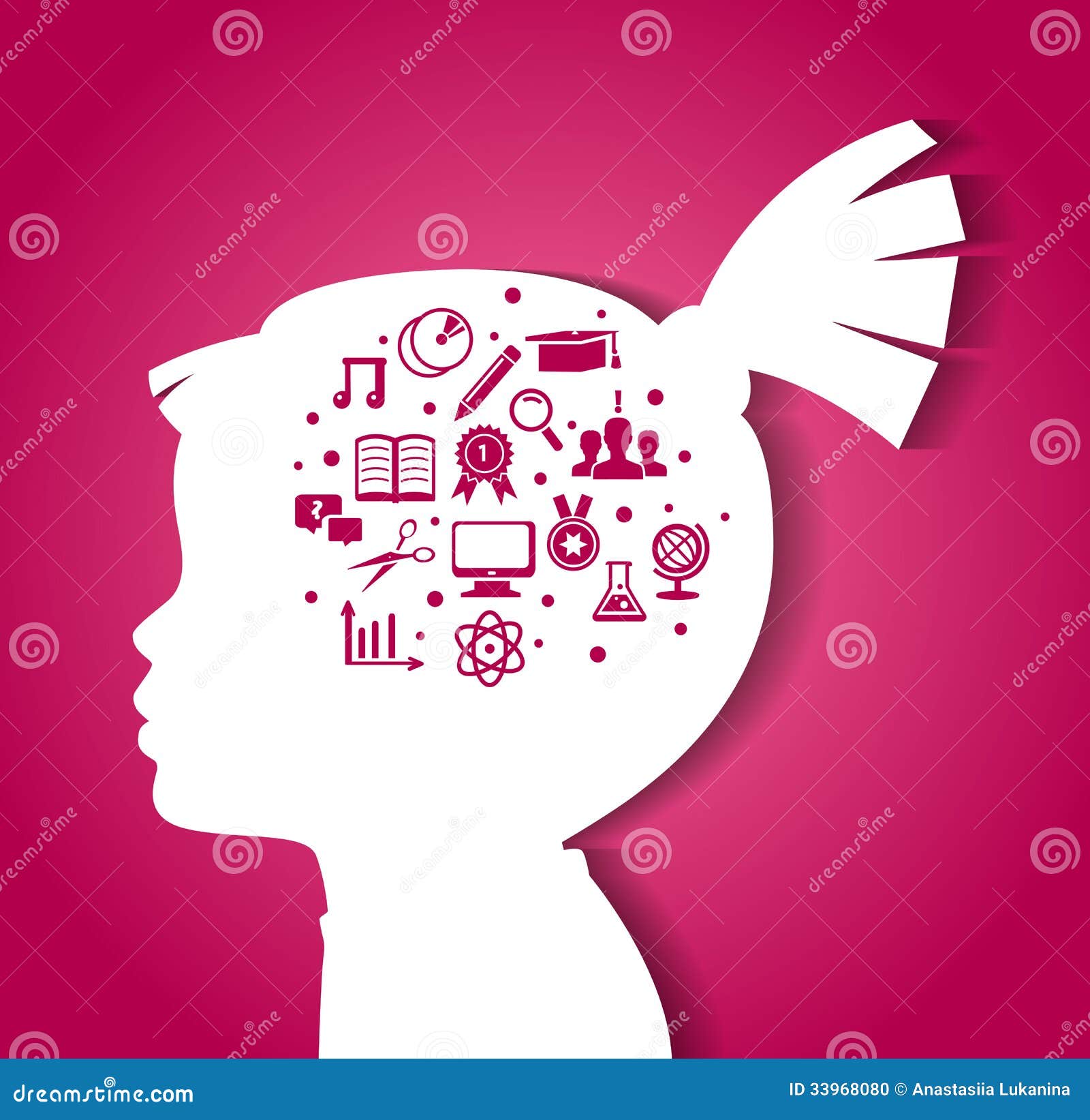 Child Head with Education Icons Stock Vector - Illustration of clip ...