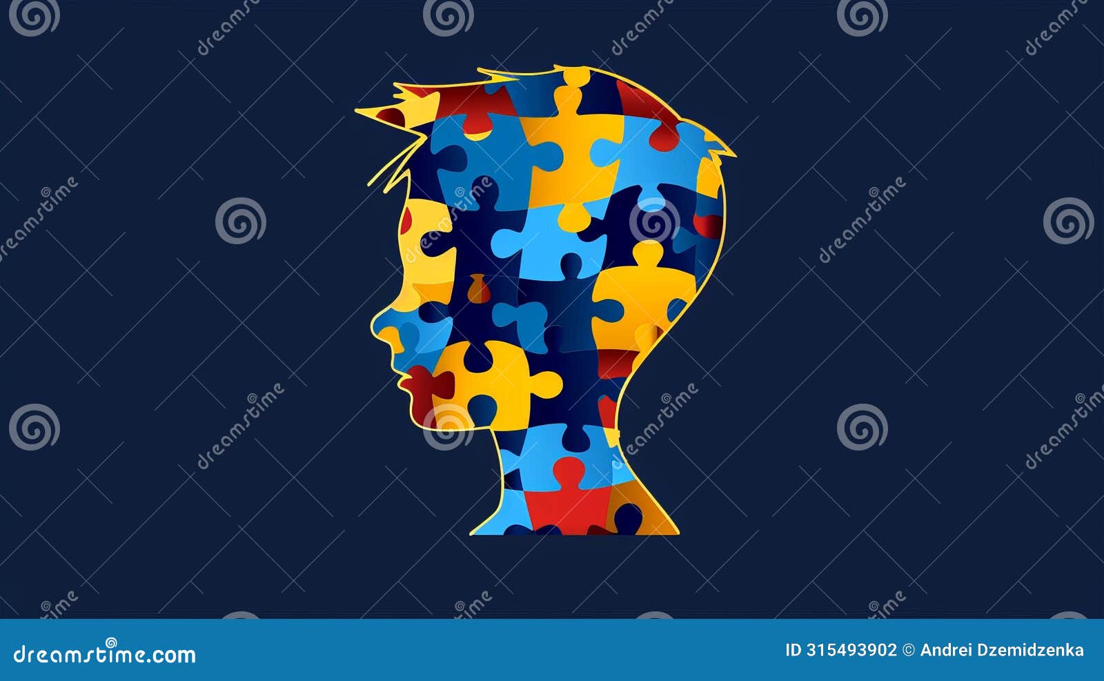 Child Head Puzzle Piece for Autism Awareness Stock Illustration ...
