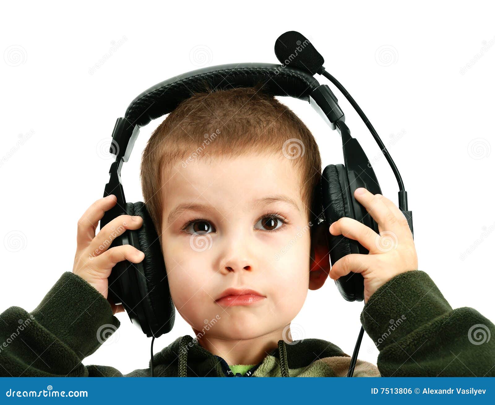 The child in headphones stock photo. Image of eyes, microphone - 7513806