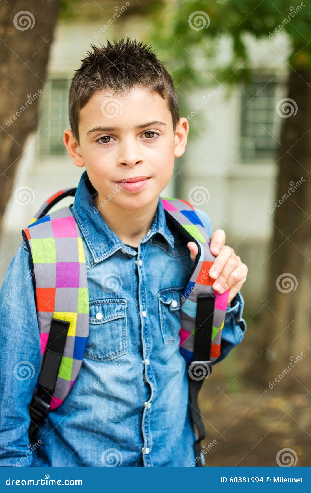 Child with his backpack stock photo. Image of length - 60381994