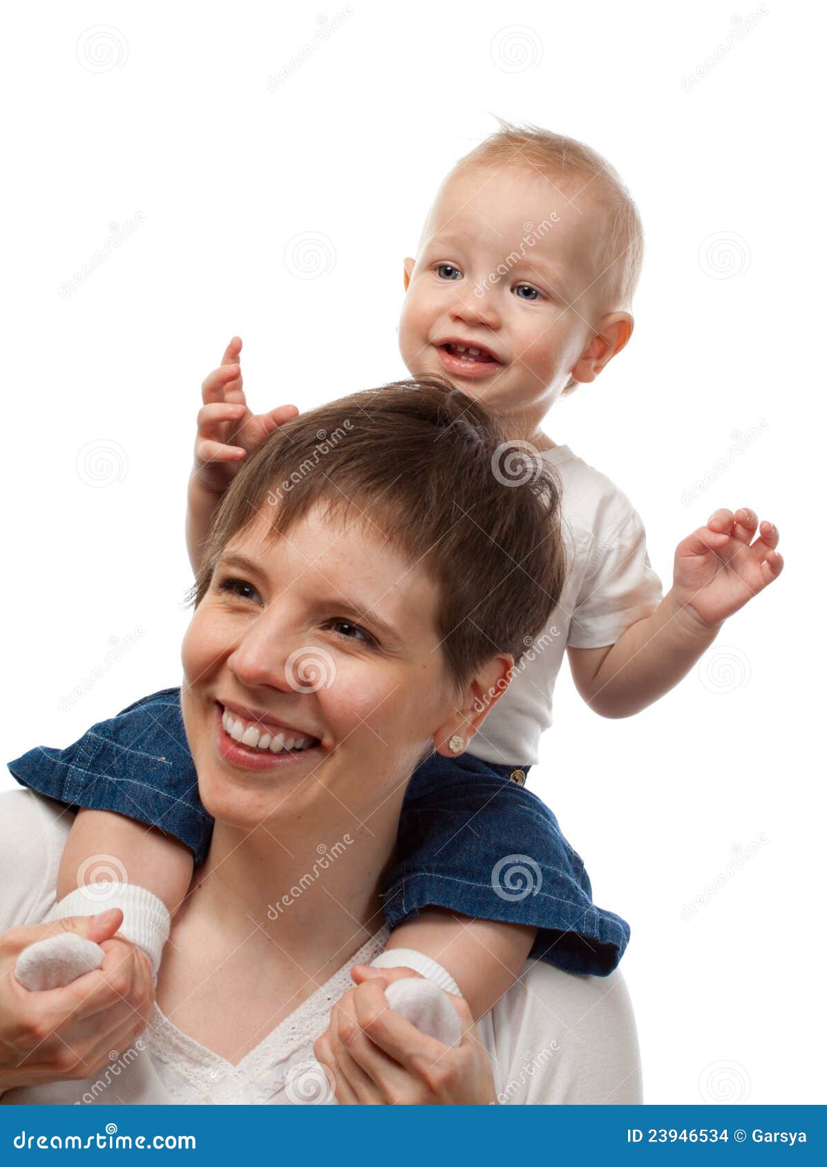 Child on His Mother S Shoulders Stock Photo - Image of carrying ...