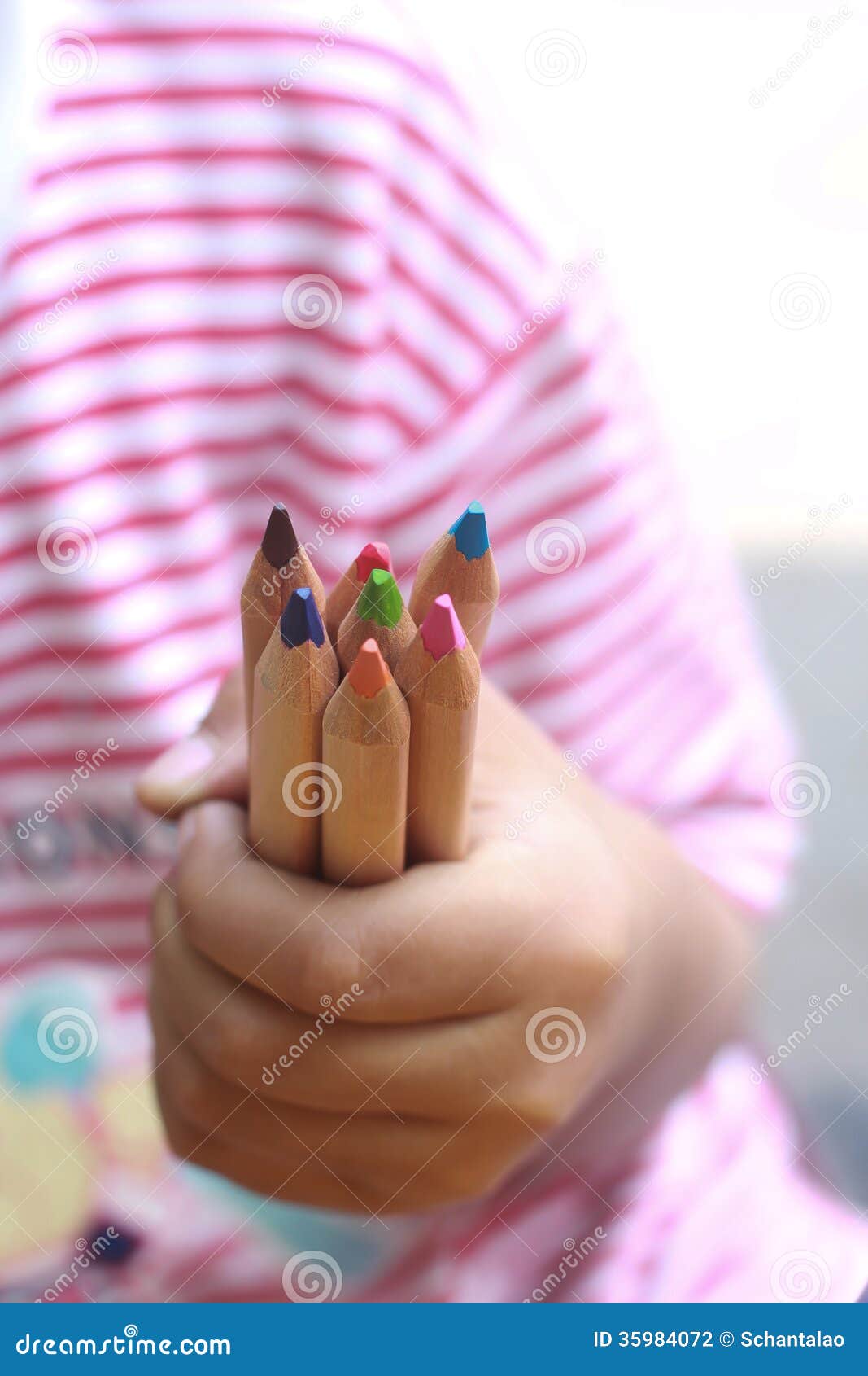 Child hold color pencils stock photo. Image of cute, group - 35984072