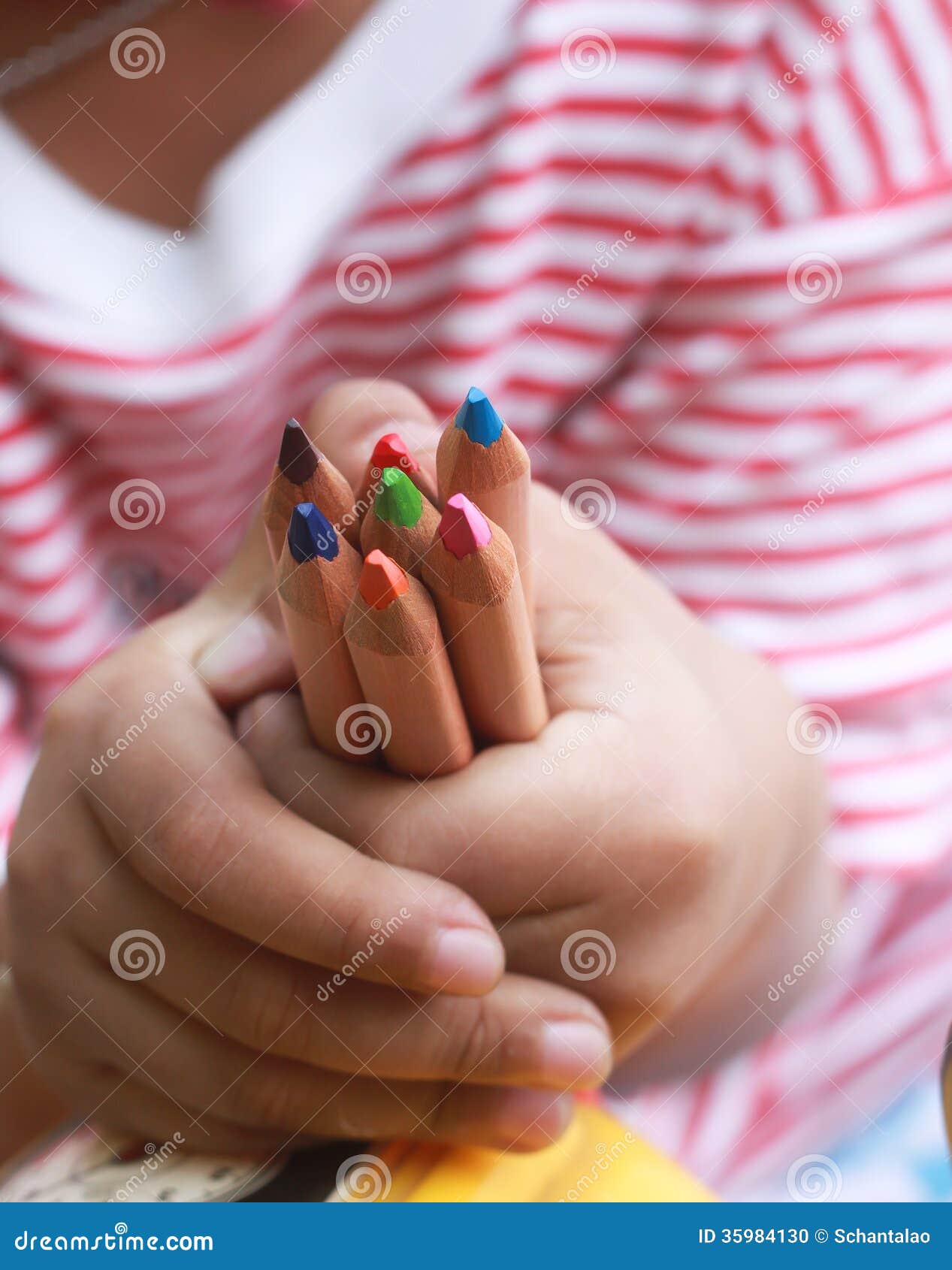 Child Hold Color Pencils on Little Hand Stock Photo - Image of activity ...